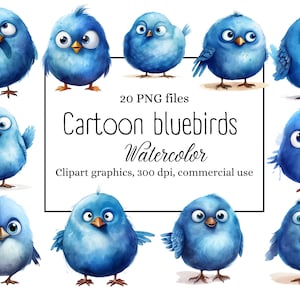 Watercolor Blue Bird Clipart, Cartoon Animal Design, Pixar Graphic Clip ...