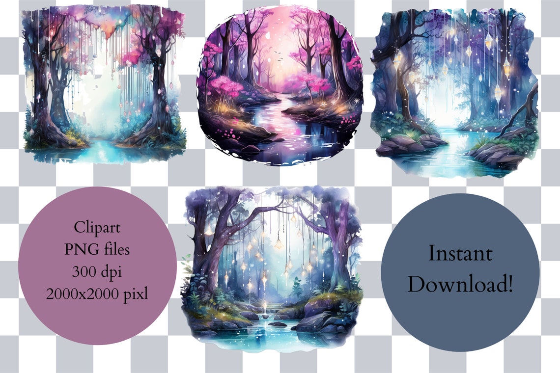 Enchanted Forest Clip Art, Magic Forest Graphics, Printable Trees ...