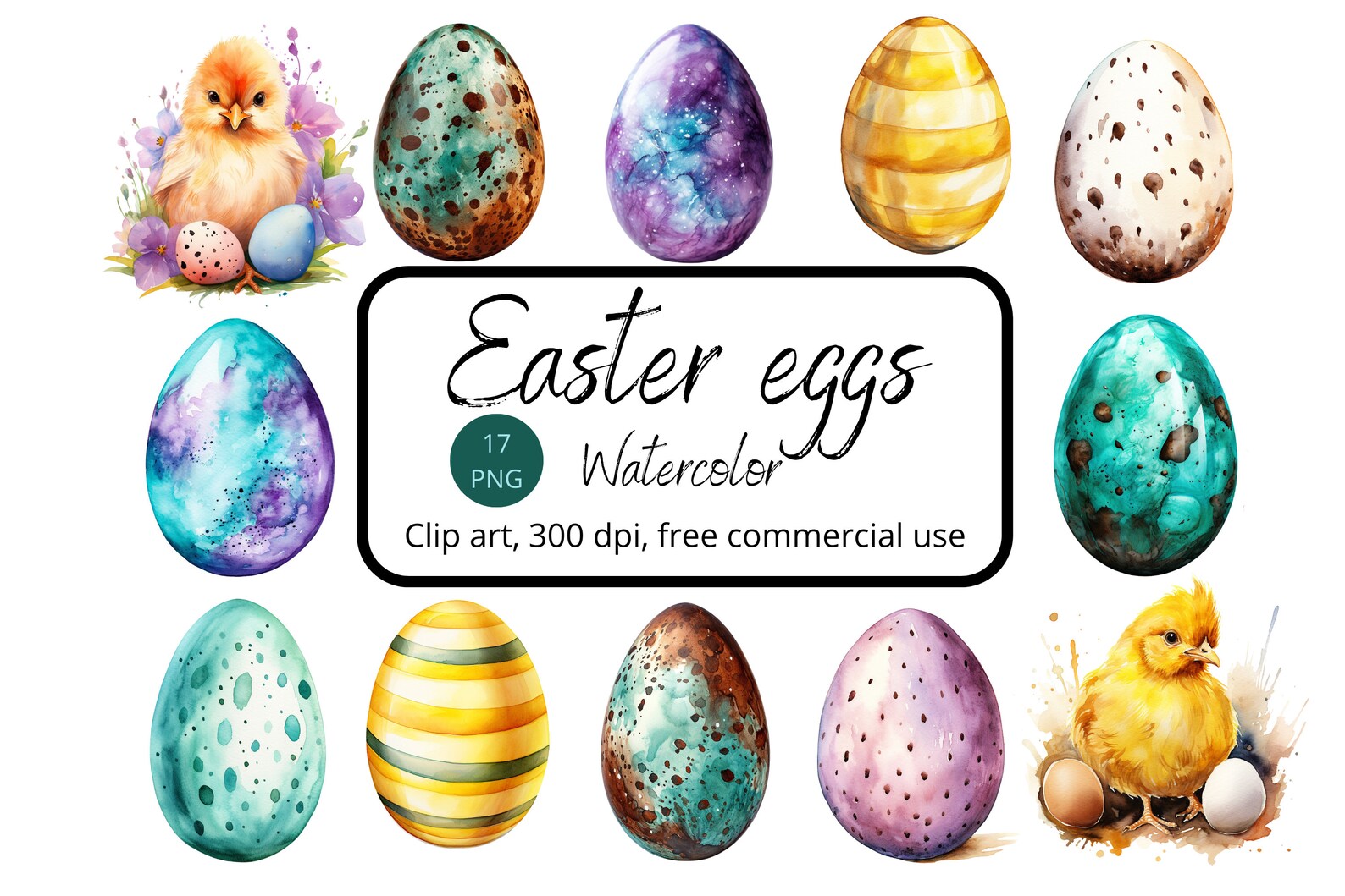 Watercolor Easter Egg Clip Art, Holiday Card Paper Craft Design, Dotted ...