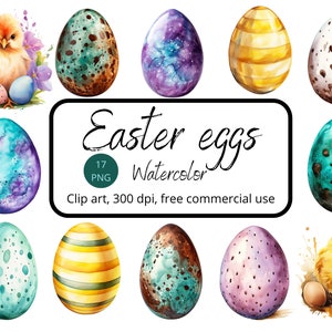 Watercolor Easter Egg Clip Art, Holiday Card Paper Craft Design, Dotted ...