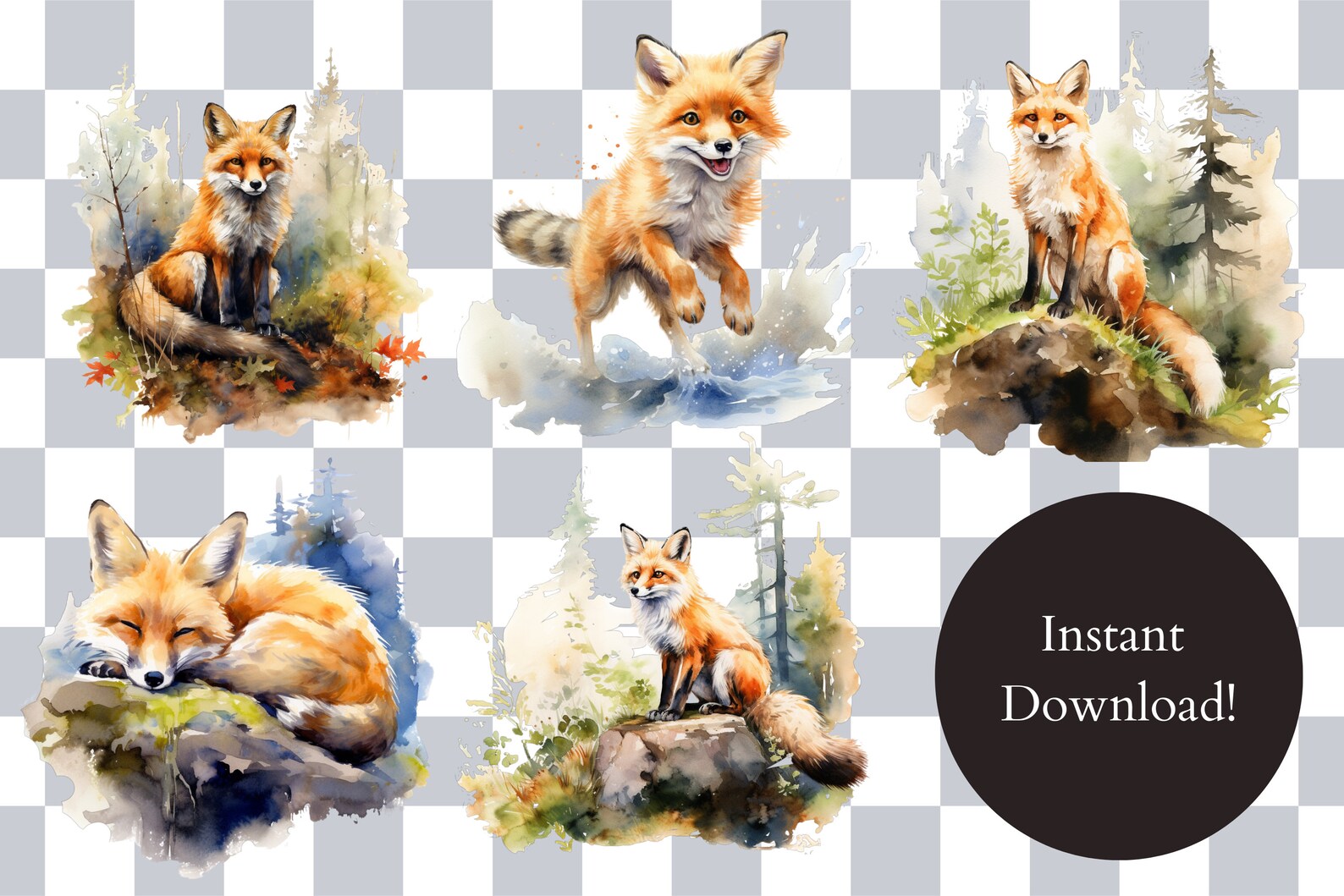 Fox Clipart, Fox Printable, Fox Clip Art, Forest Animals, Fox in Forest ...