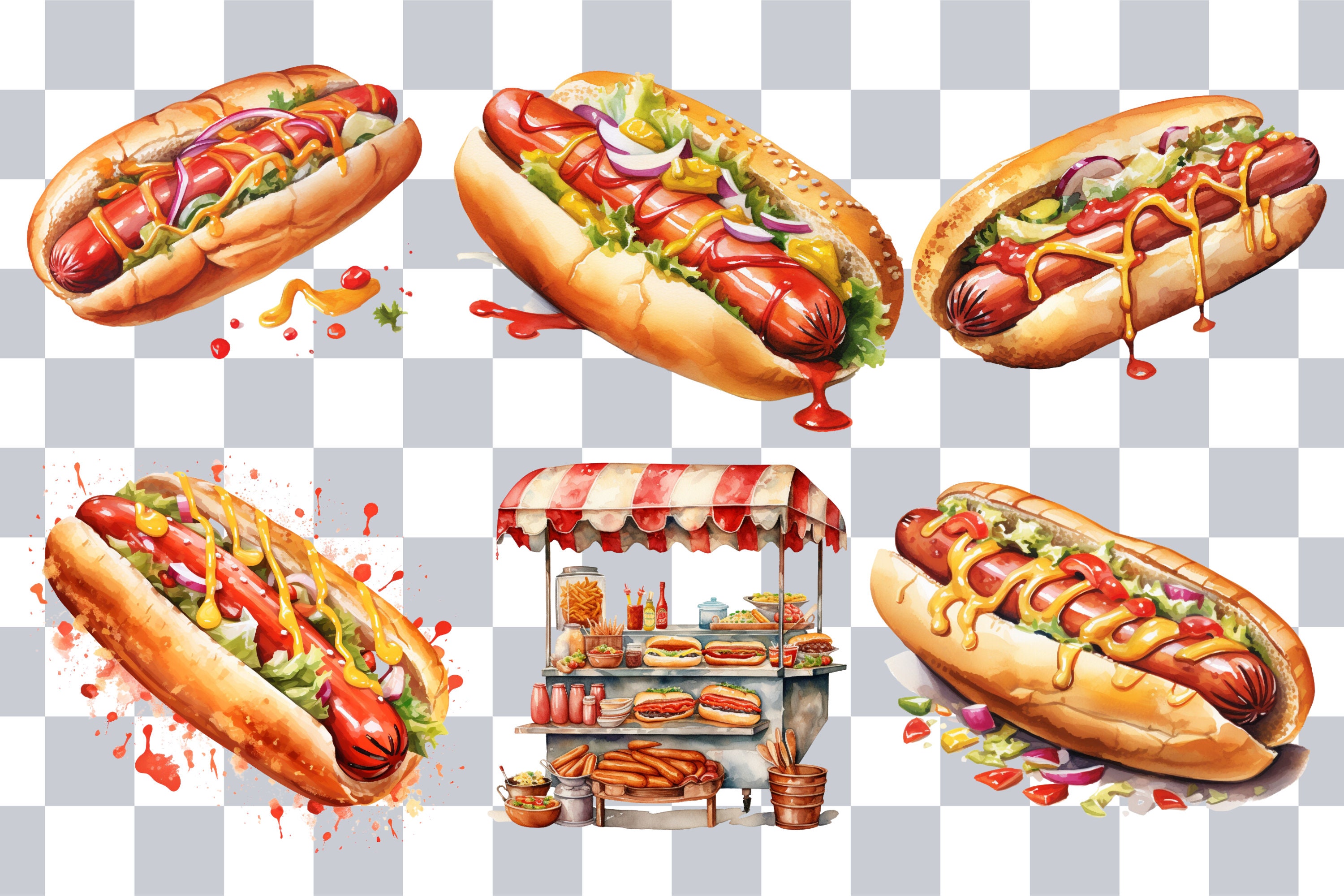 Hotdog Clipart, Hotdog Design, Watercolor, Food Clipart, Junkfood ...