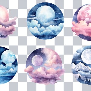 Watercolor Moon Clip Art, Magical Moons Clipart, Night Sky Cloud ...