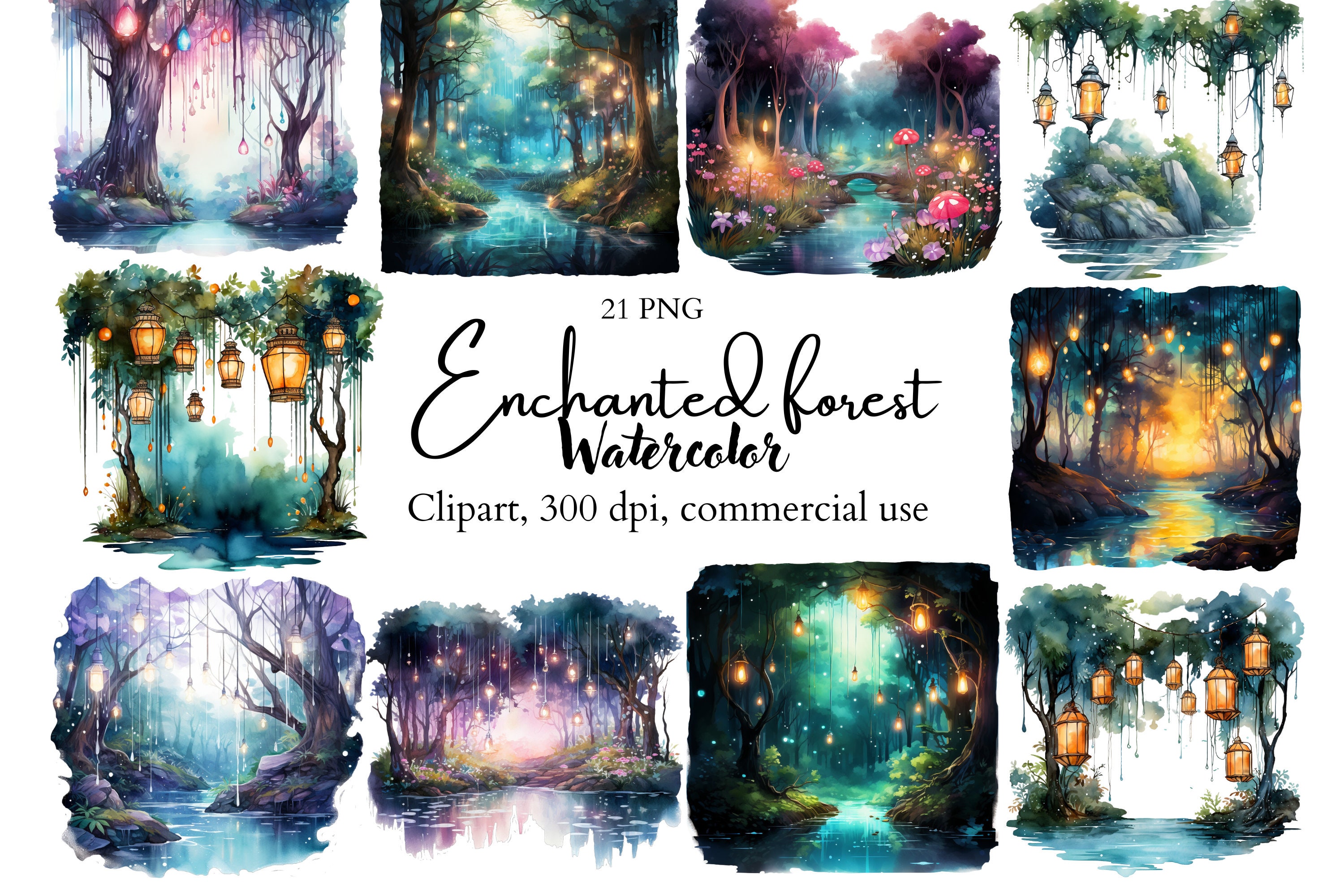 Enchanted Forest Clip Art, Magic Forest Graphics, Printable Trees ...