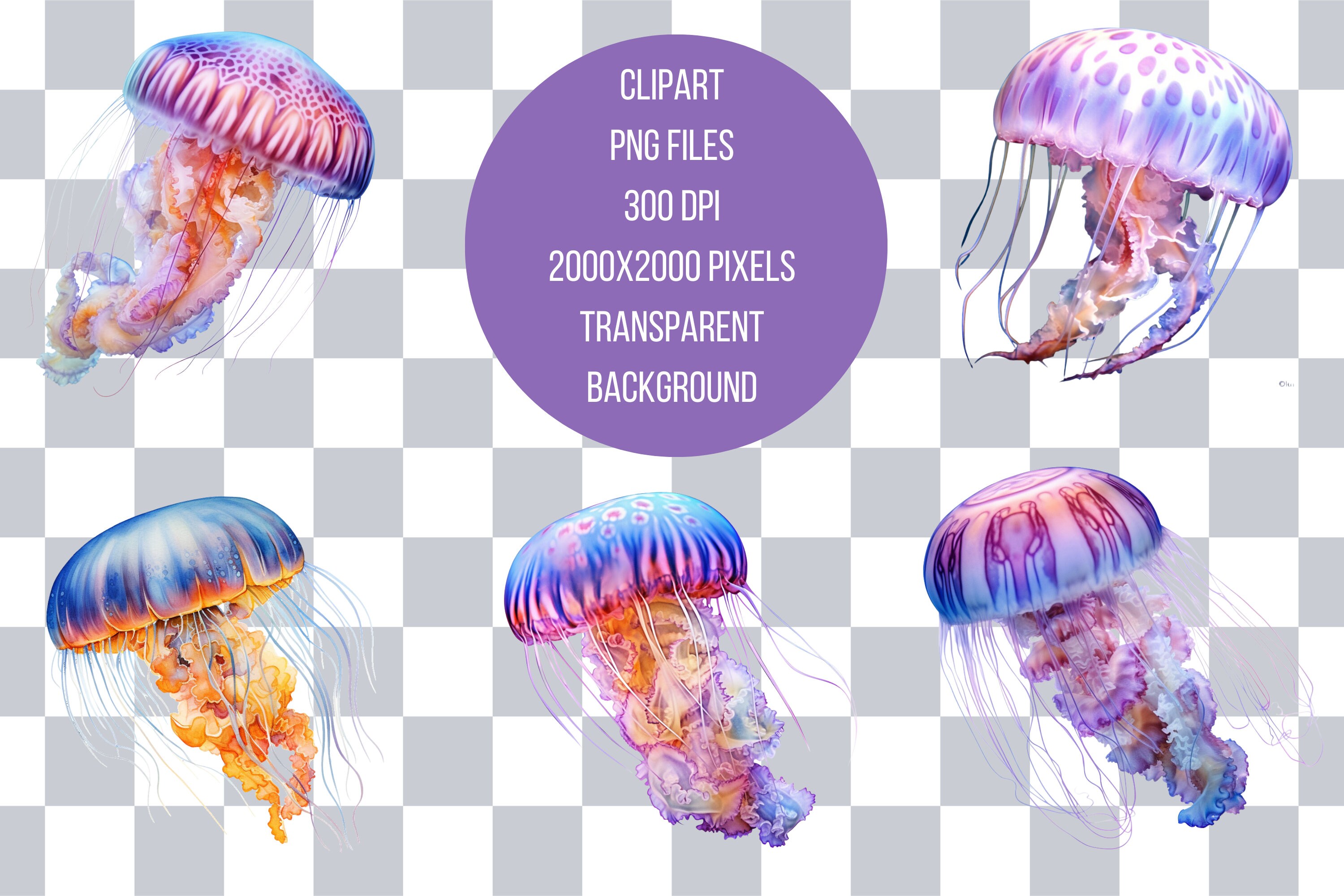 Jellyfish Clipart, Jellyfish Printable, Marine Animal Clipart, Marine ...