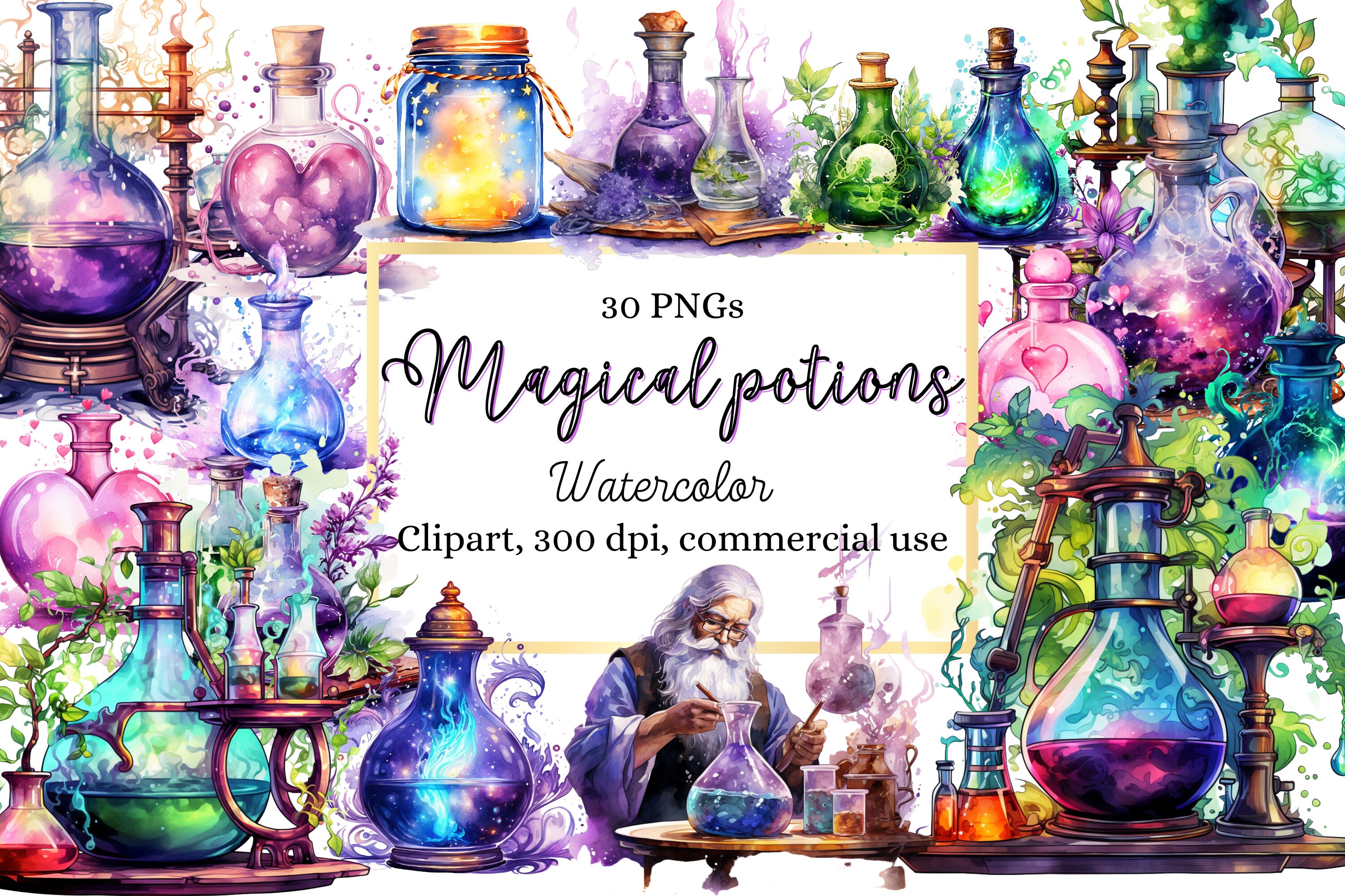 Watercolor Magical Potion Clip Art, Alchemist Potions Graphics ...