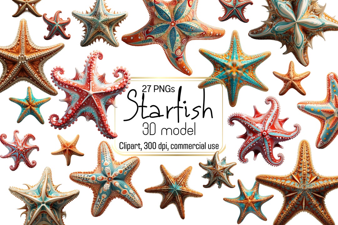 Starfish Clipart 3D Model, Seastar Printable, Ocean Animal, Seastar ...