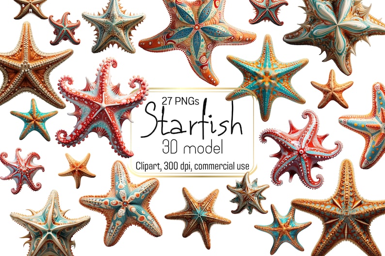 Starfish Clipart 3D Model, Seastar Printable, Ocean Animal, Seastar ...