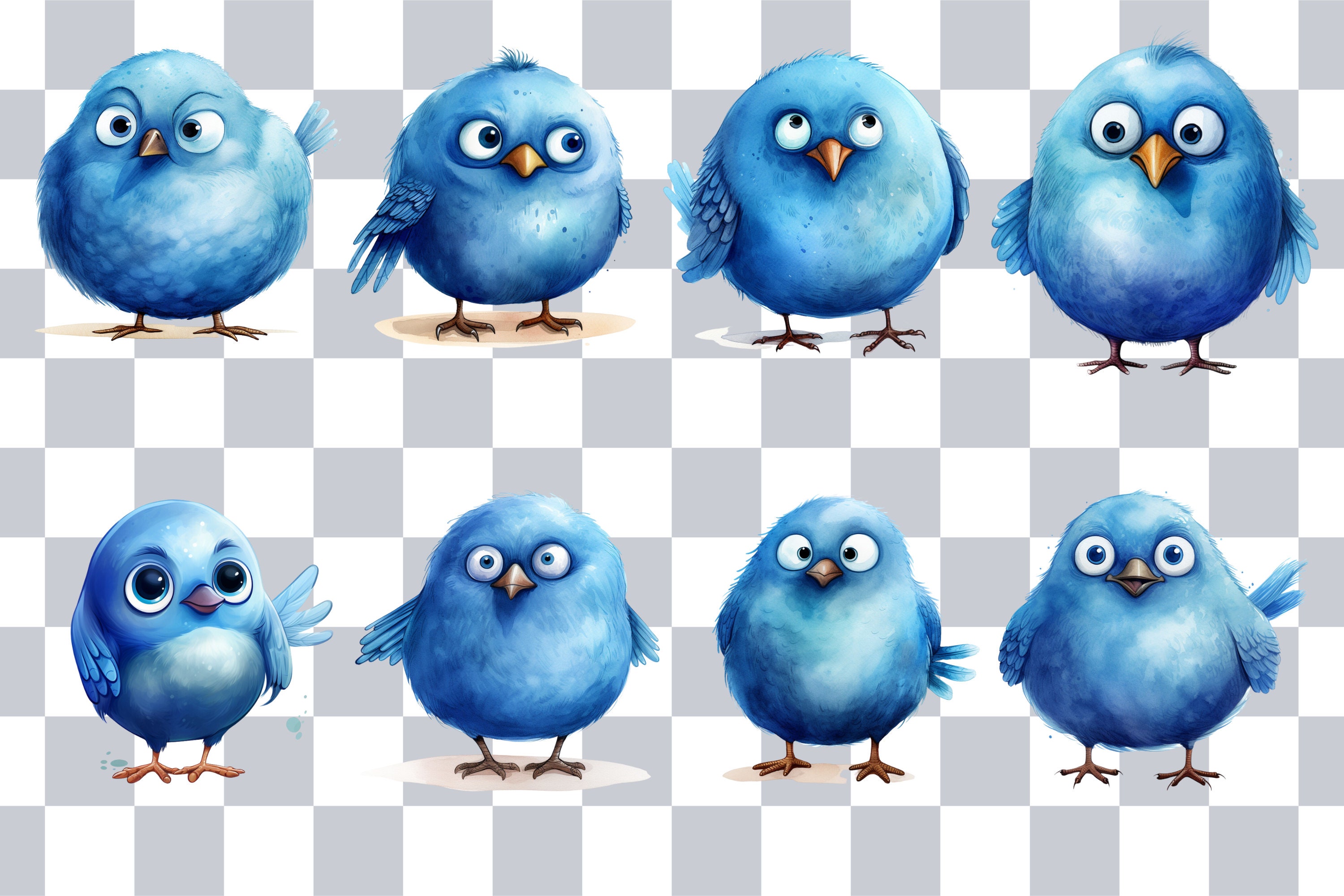 Watercolor Blue Bird Clipart, Cartoon Animal Design, Pixar Graphic Clip ...