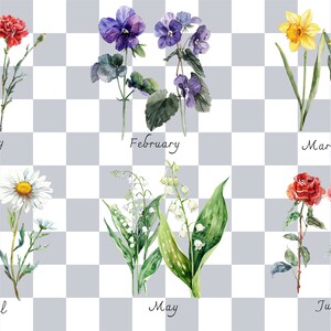 Watercolor Birth Flower Clip Art for Paper Craft Design, Birthday Card ...