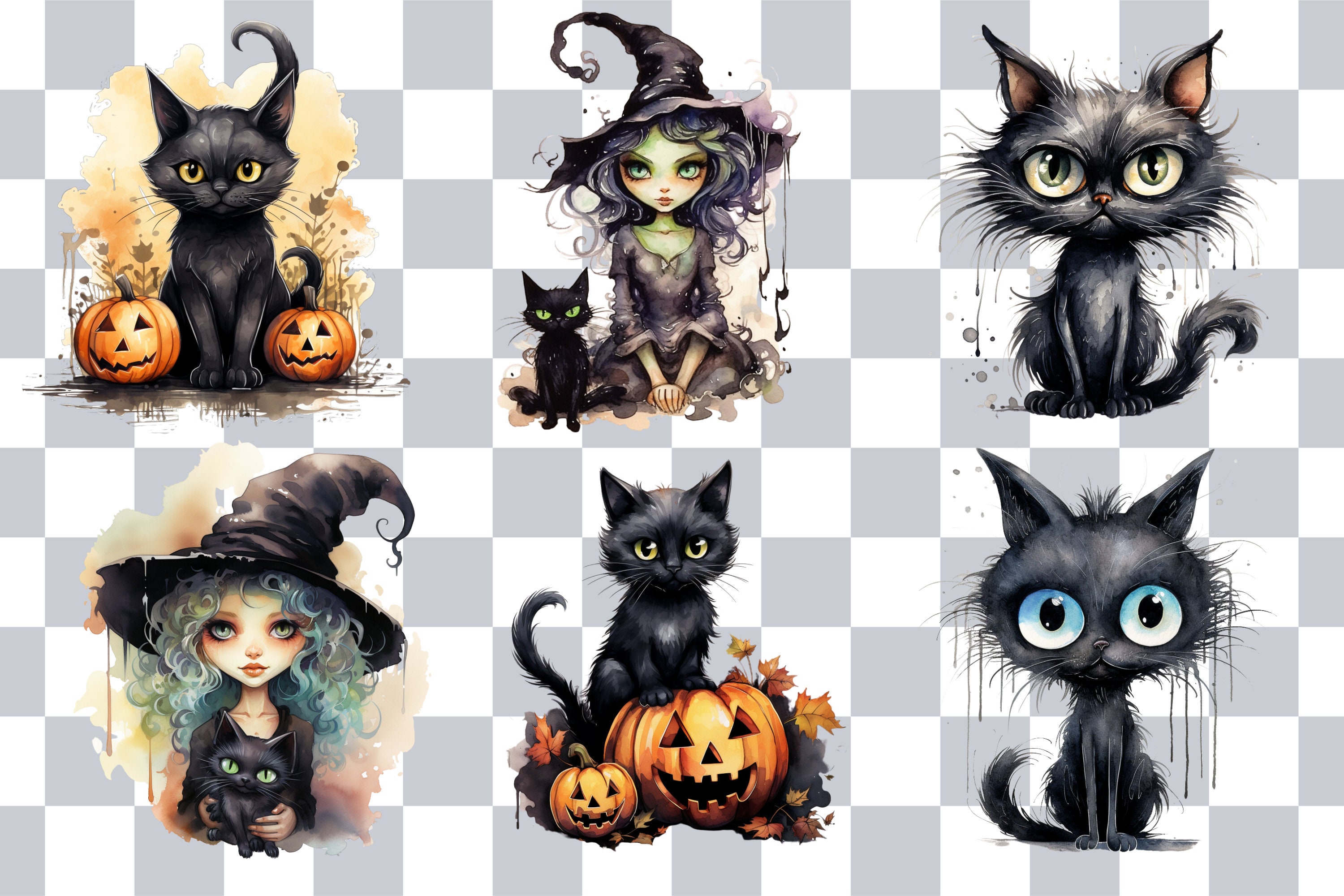 Watercolor Halloween Clipart, Cute Scary Creature Clip Art, Cartoon ...