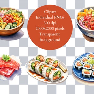 Watercolor Sushi Clip Art, Japanese Food Graphics, Raw Salmon Clipart ...