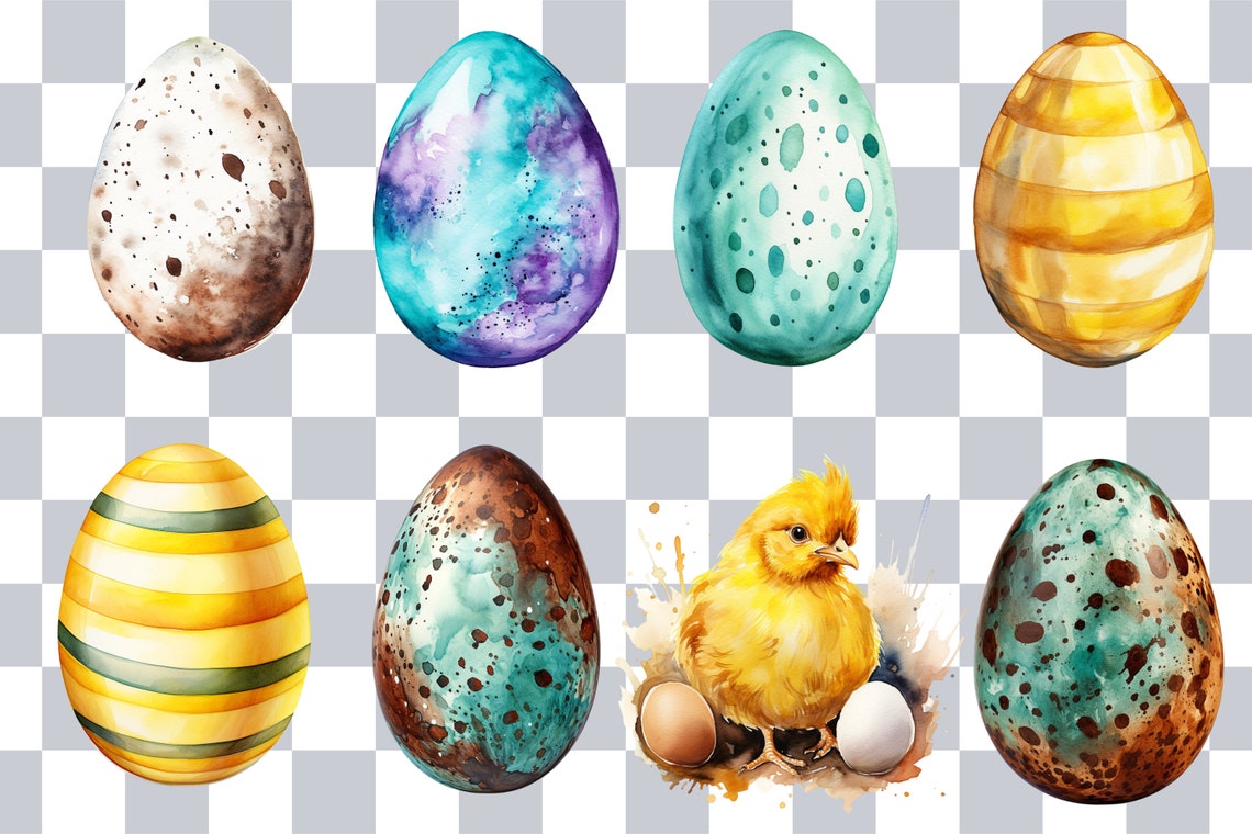 Watercolor Easter Egg Clip Art, Holiday Card Paper Craft Design, Dotted ...
