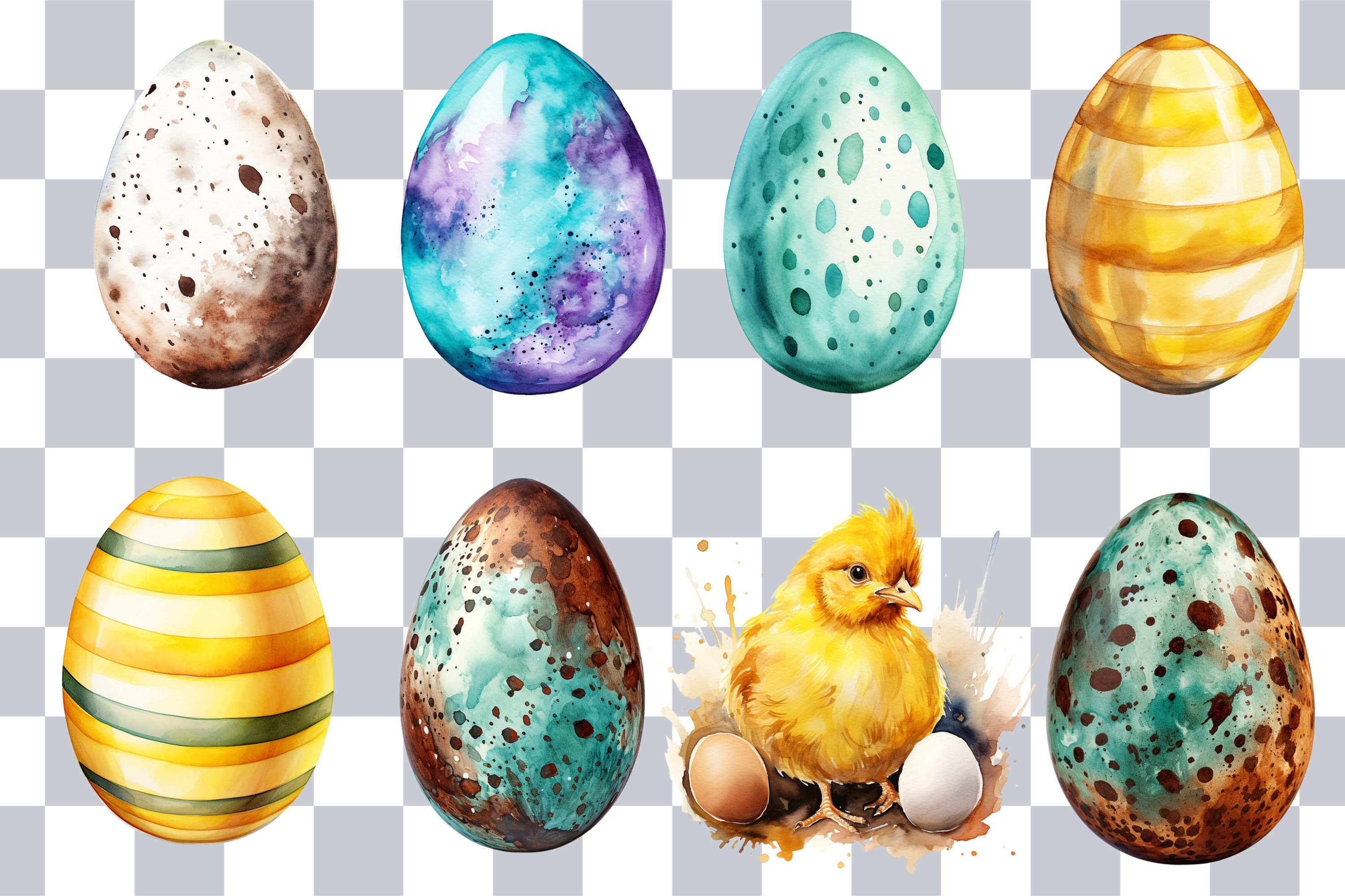 Watercolor Easter Egg Clip Art, Holiday Card Paper Craft Design, Dotted ...