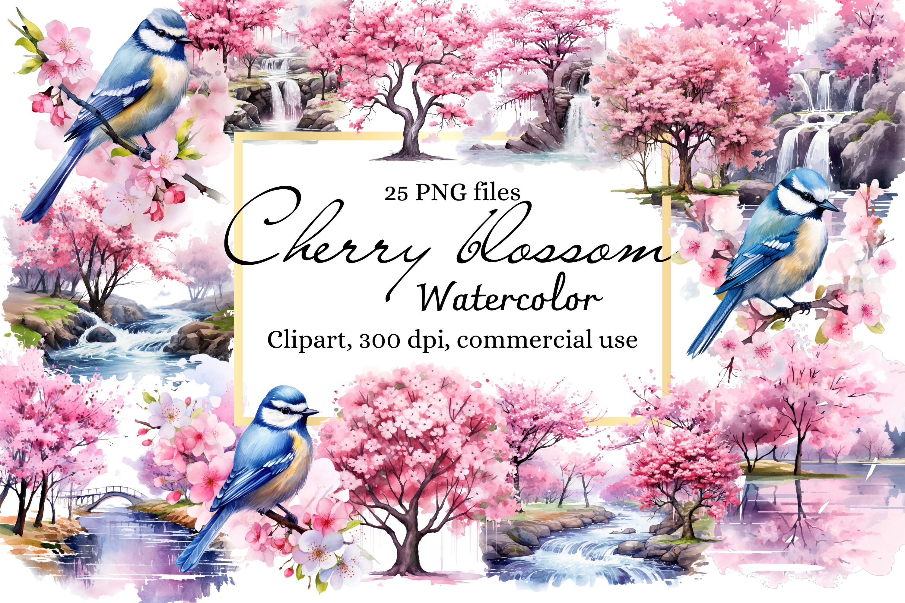 Watercolor Cherry Blossom Clip Art, Japanese Pink Tree Clipart, Amazing ...