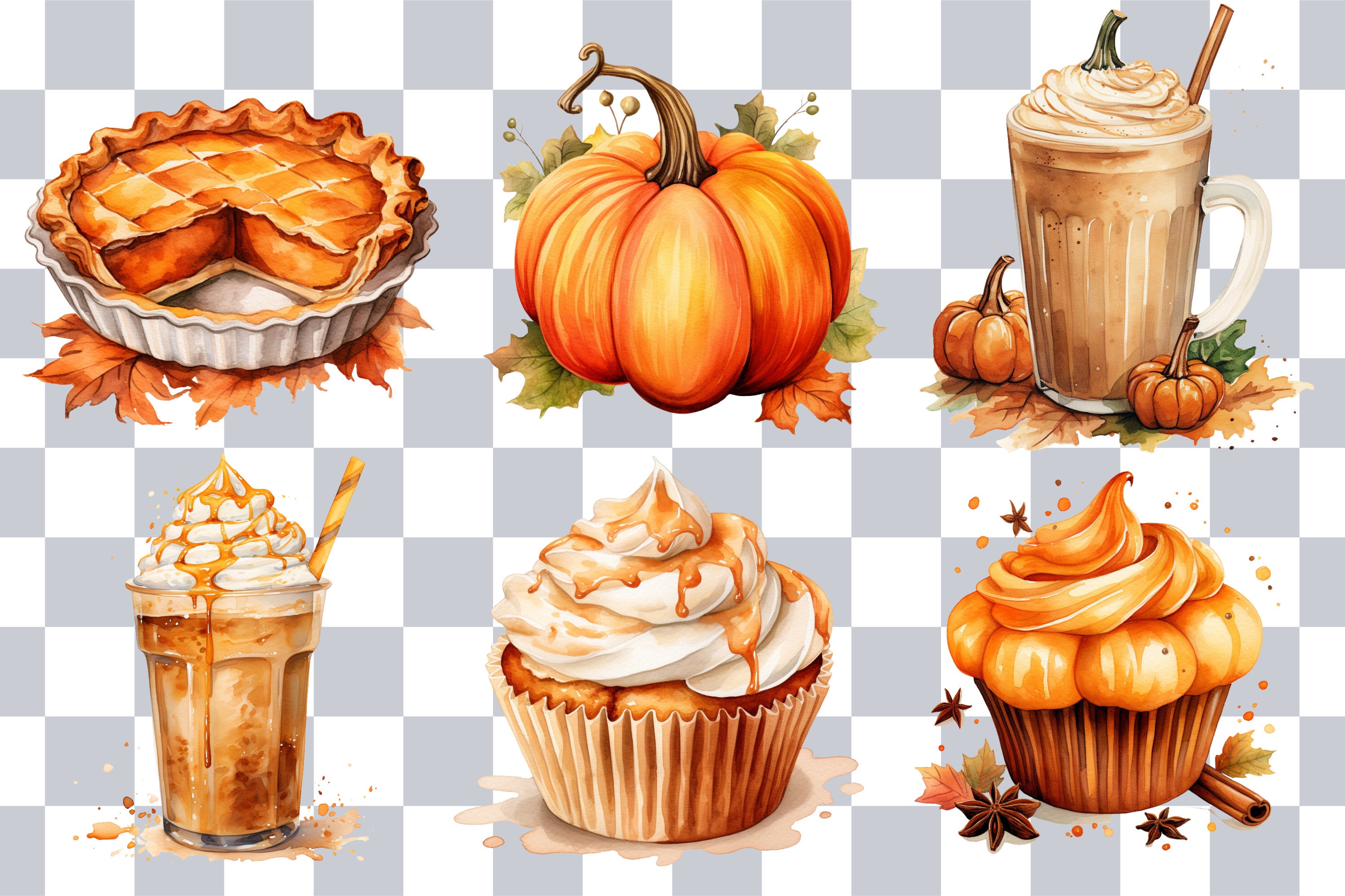 Watercolor Pumpkin Spice Clip Art, Seasonal Latte Clipart, Cinnamon ...