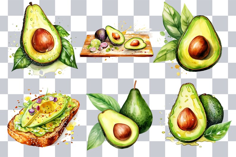 Avocado Watercolor Clip Art, Jucy Avocados Clipart, Guacamole Graphics ...