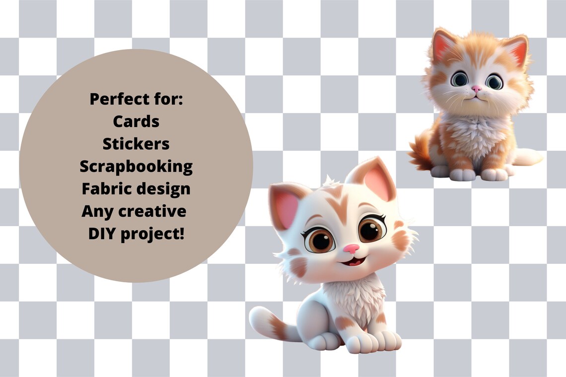 Cute Kitten Clipart, Kitten 3d Model Clip Art, Kitten Printable, Cute ...
