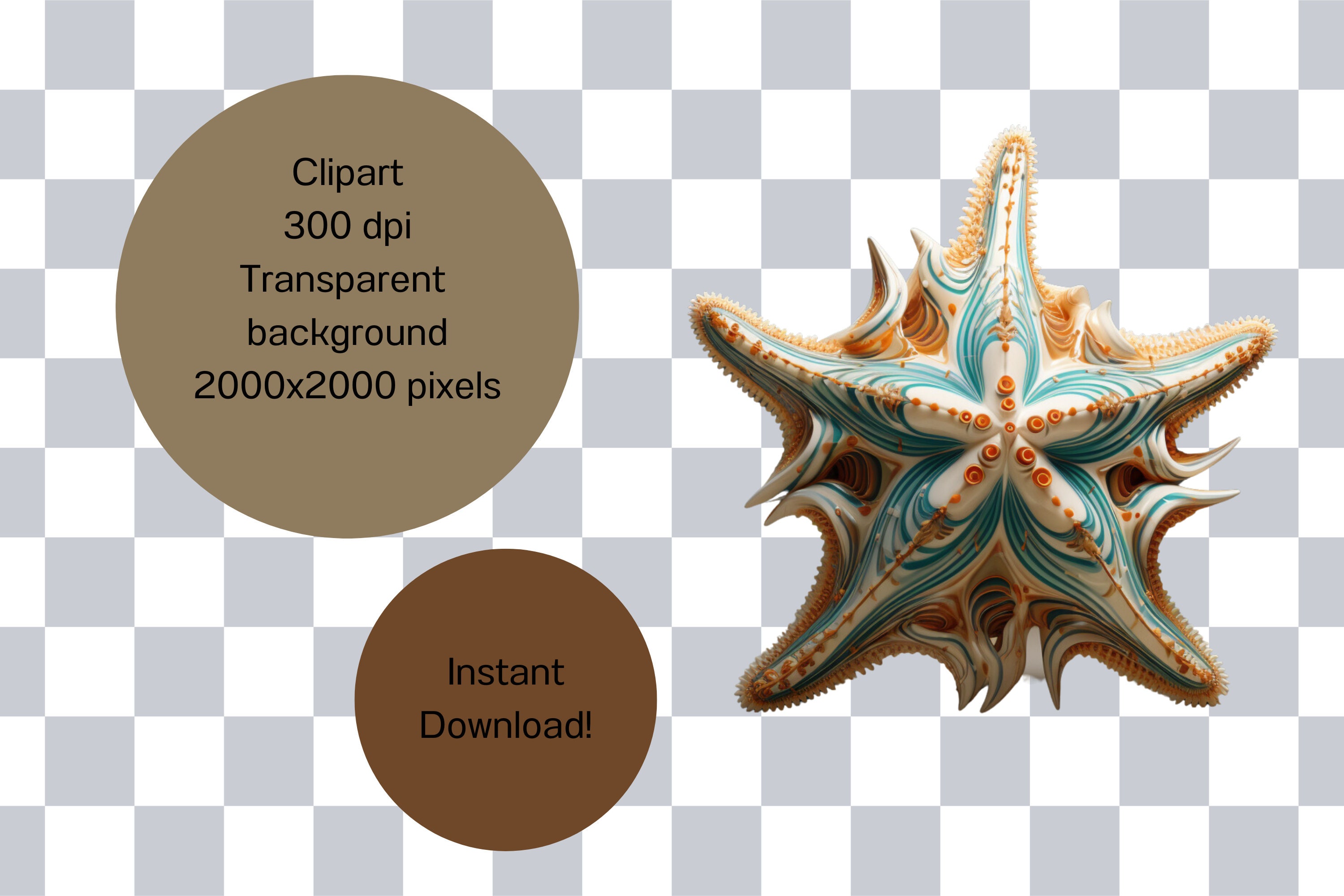 Starfish Clipart 3D Model, Seastar Printable, Ocean Animal, Seastar ...