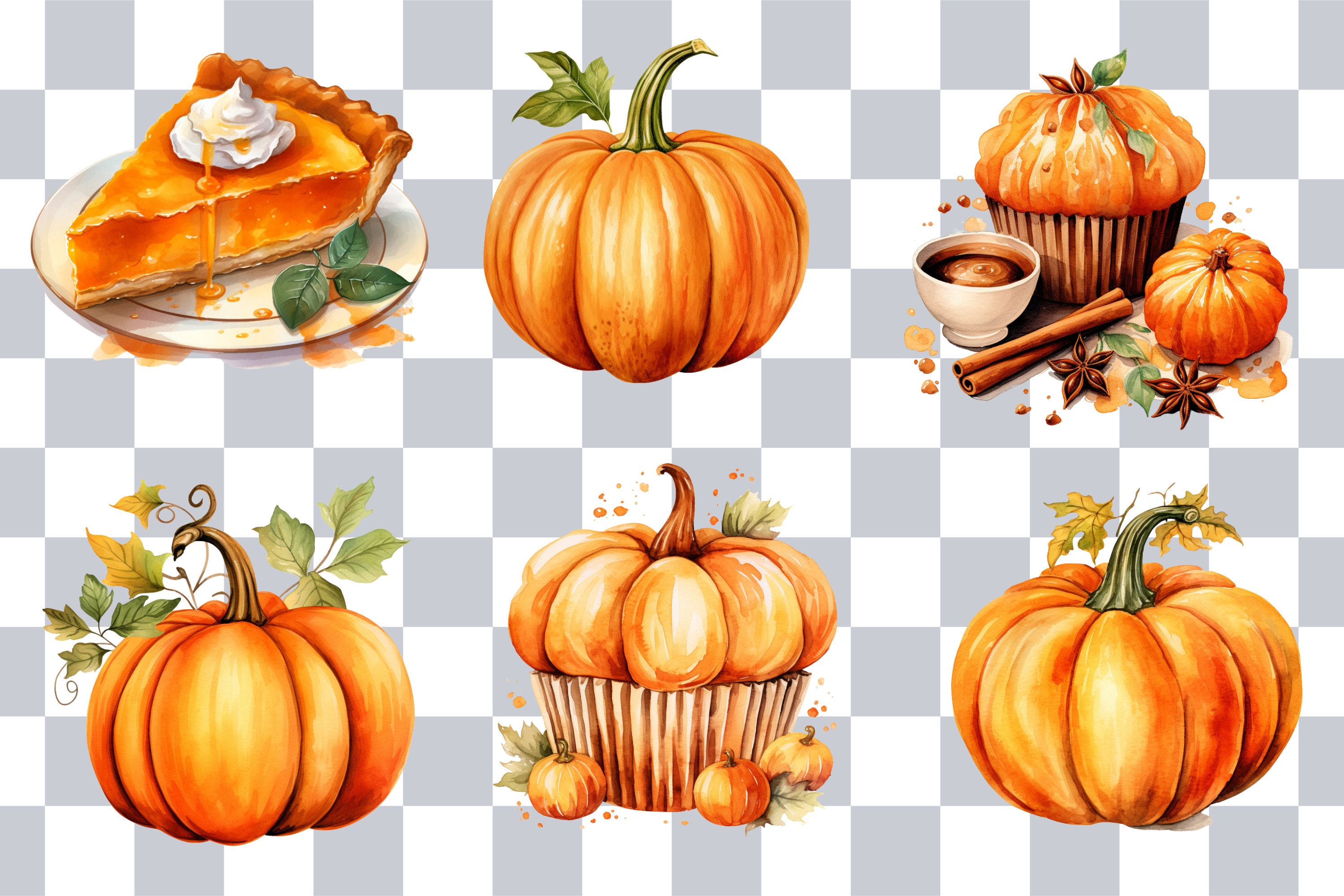 Watercolor Pumpkin Spice Clip Art, Seasonal Latte Clipart, Cinnamon ...