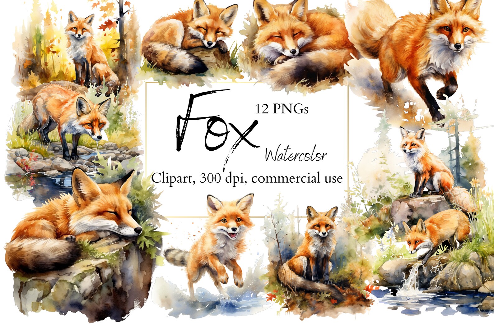 Fox Clipart, Fox Printable, Fox Clip Art, Forest Animals, Fox in Forest ...
