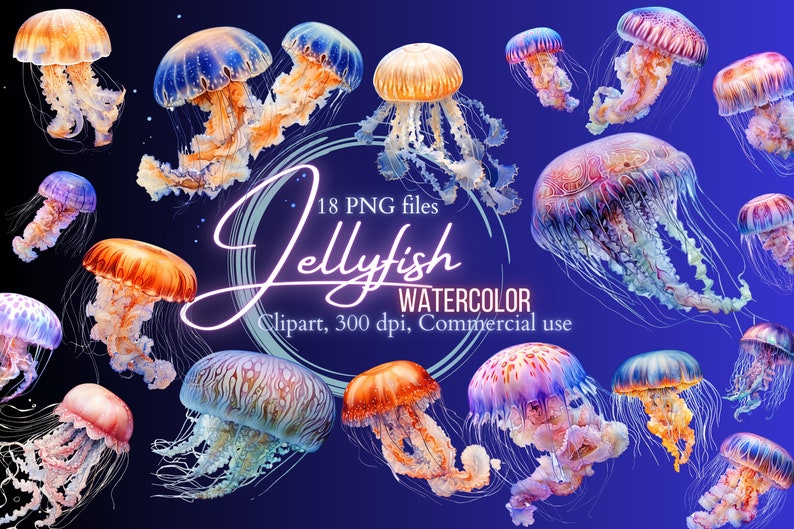 Jellyfish Clipart, Jellyfish Printable, Marine Animal Clipart, Marine ...