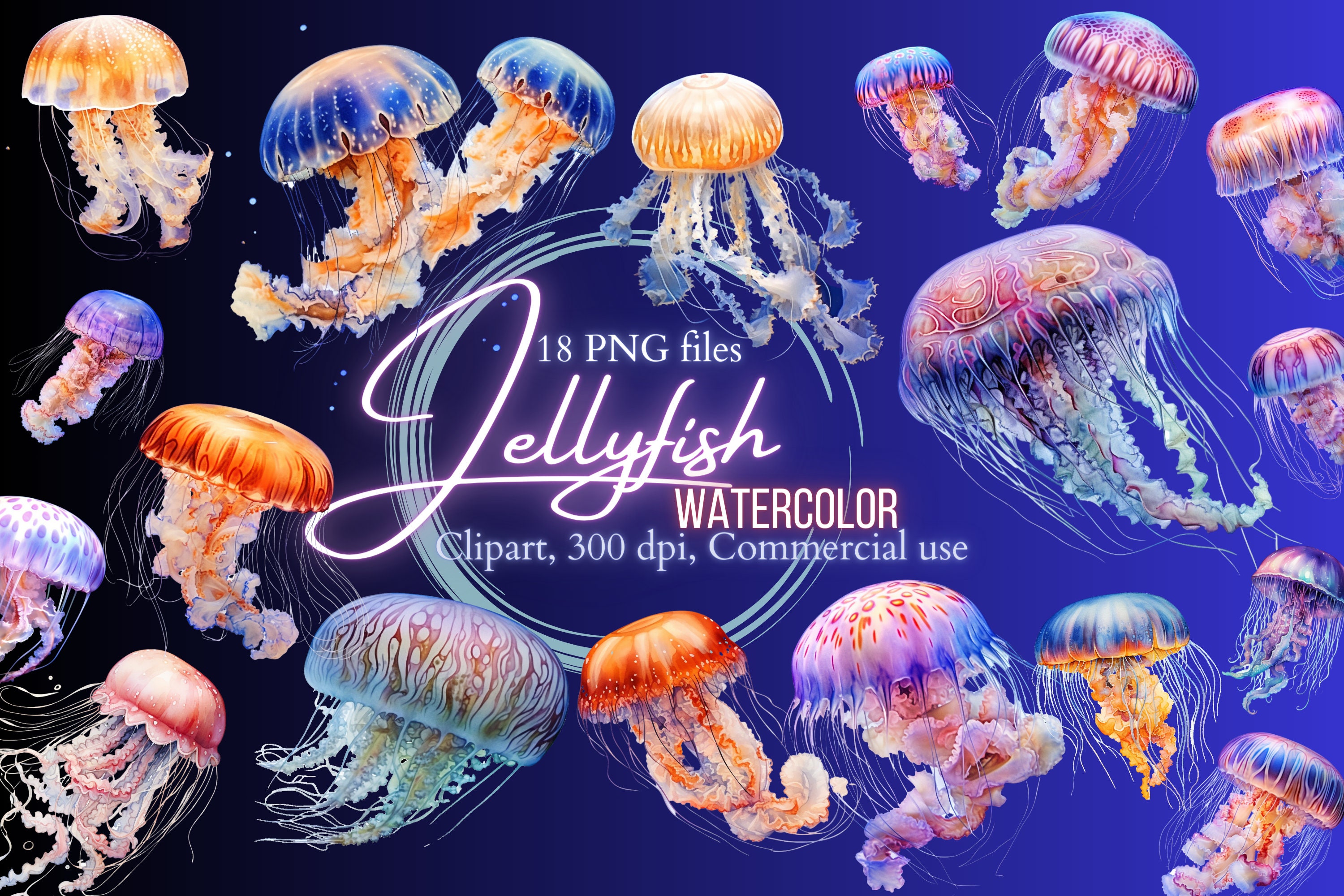Jellyfish Clipart, Jellyfish Printable, Marine Animal Clipart, Marine ...
