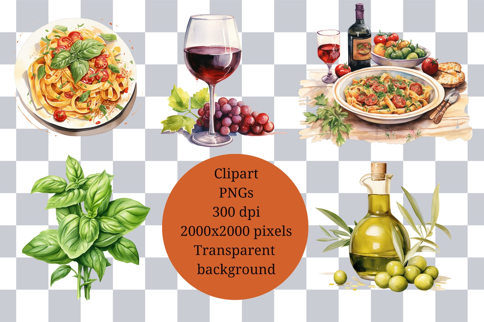 Watercolor Italian Food Clip Art, Printable Pizza Graphics, Pasta ...