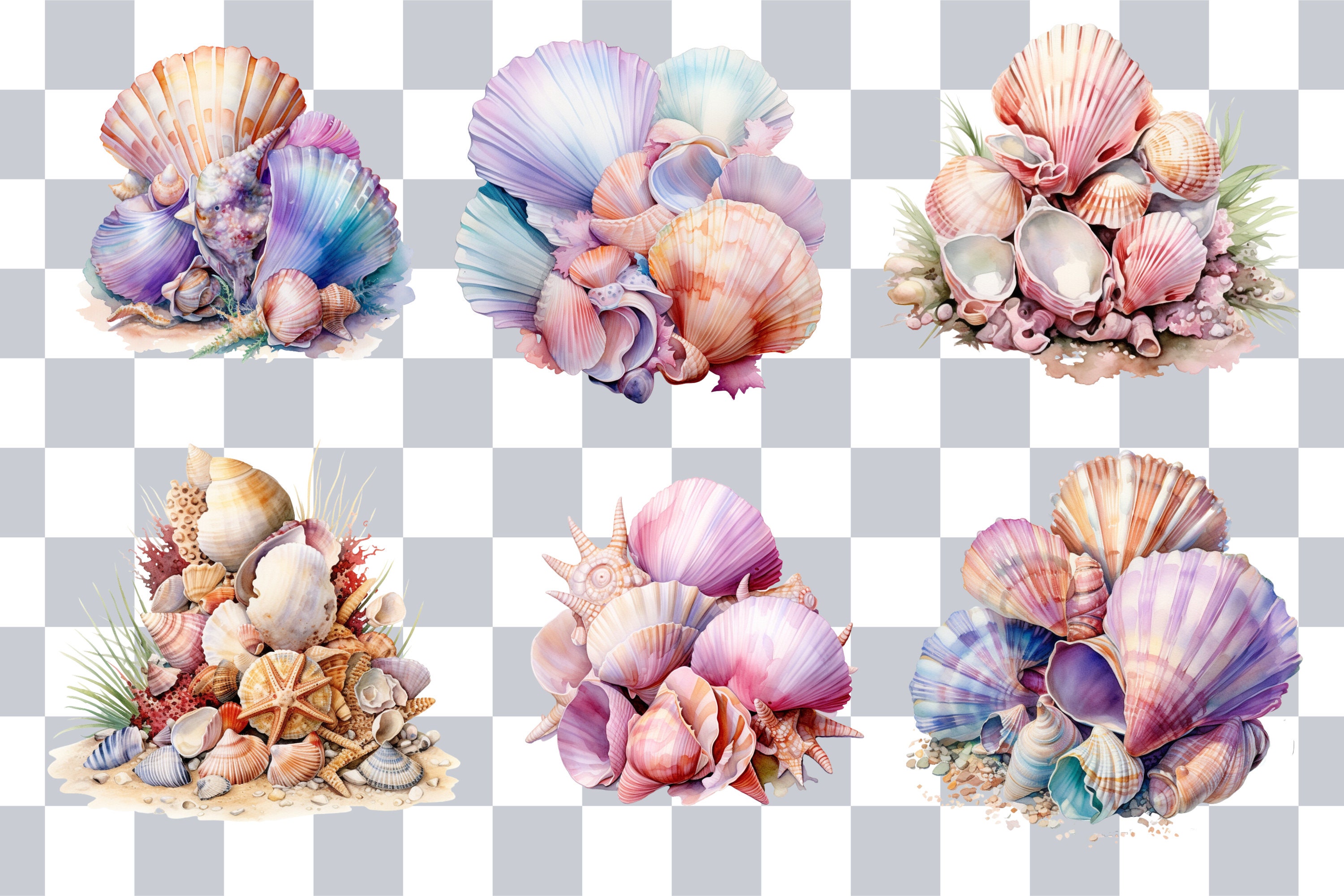 Seashell Printables, Seashell Bundle Clip Art, Watercolor Seashell ...