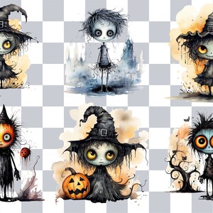Watercolor Halloween Clipart, Cute Scary Creature Clip Art, Cartoon ...