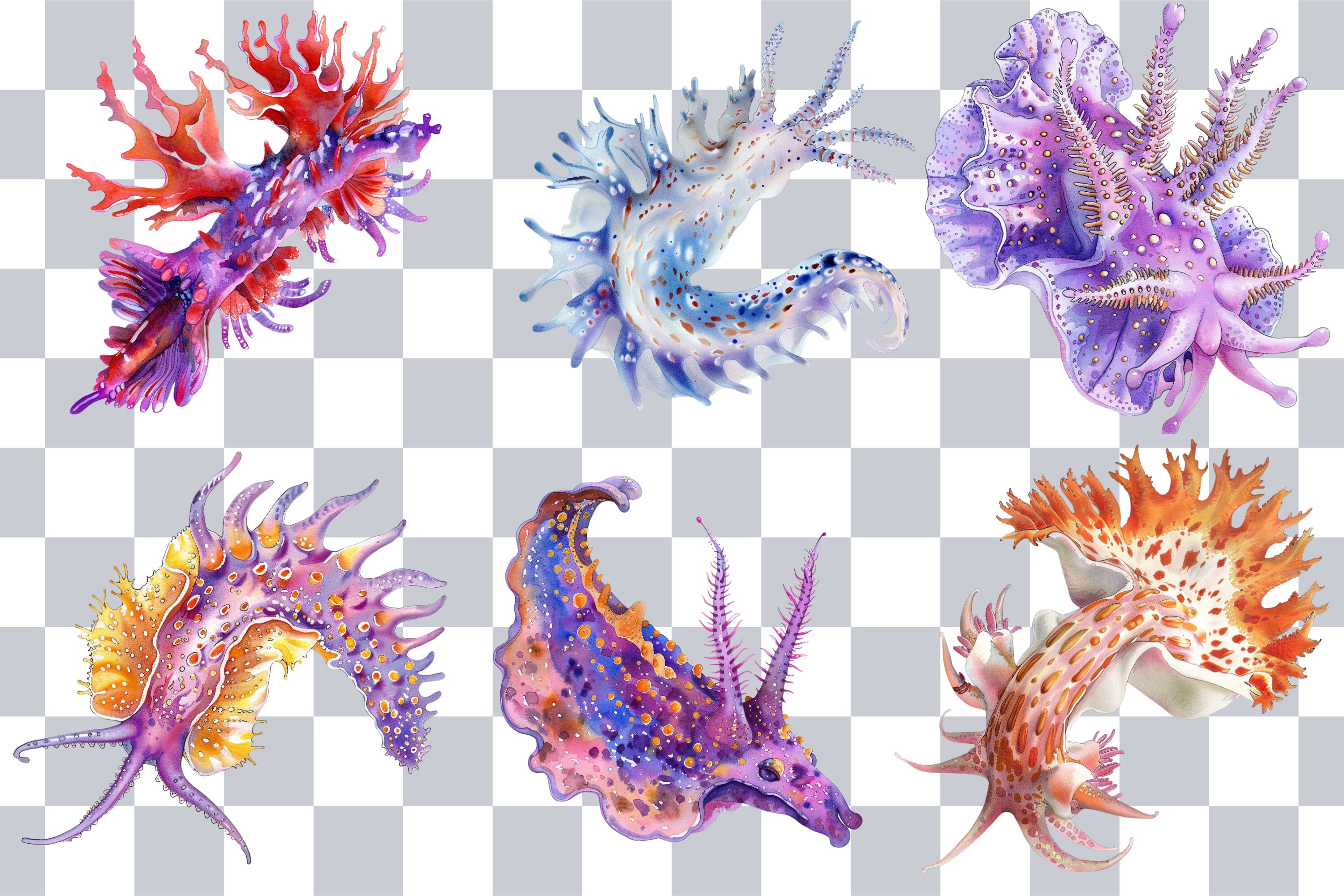 Watercolor Nudibranch Clip Art, Ocean Creatures Clipart, Snail Graphics ...