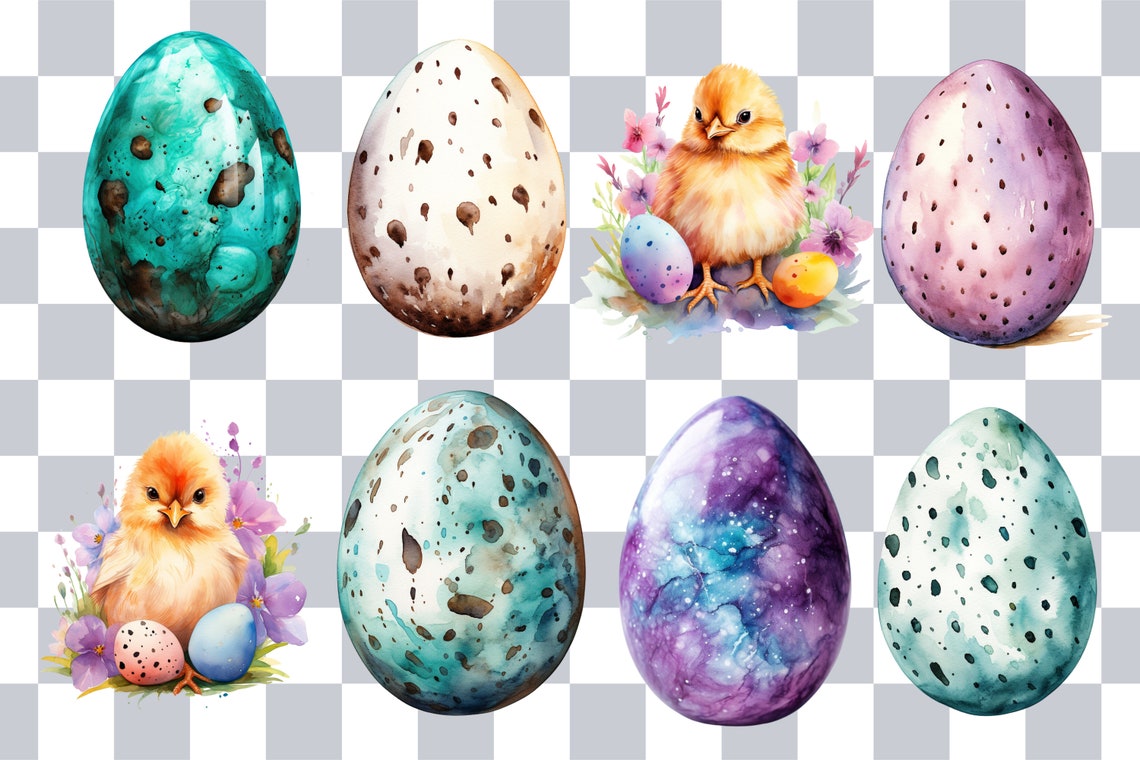 Watercolor Easter Egg Clip Art, Holiday Card Paper Craft Design, Dotted ...