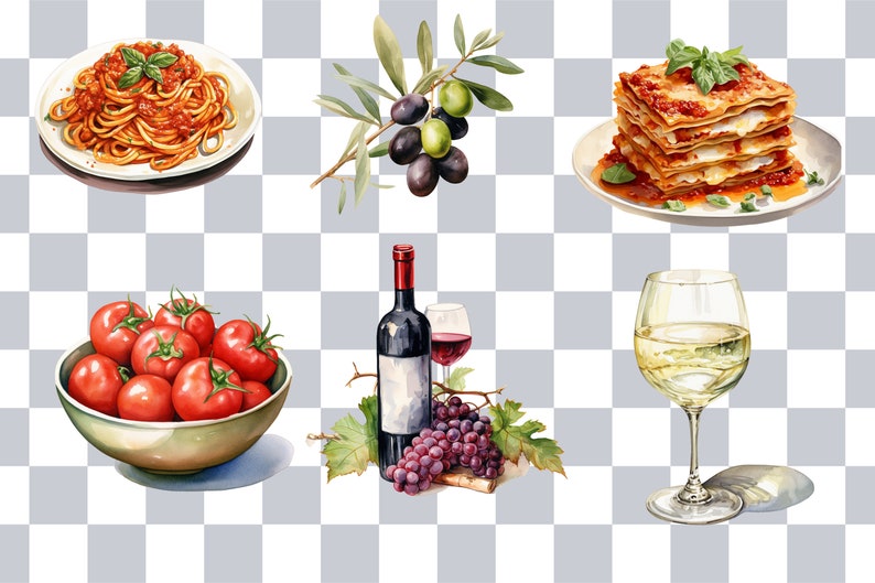 Watercolor Italian Food Clip Art, Printable Pizza Graphics, Pasta ...