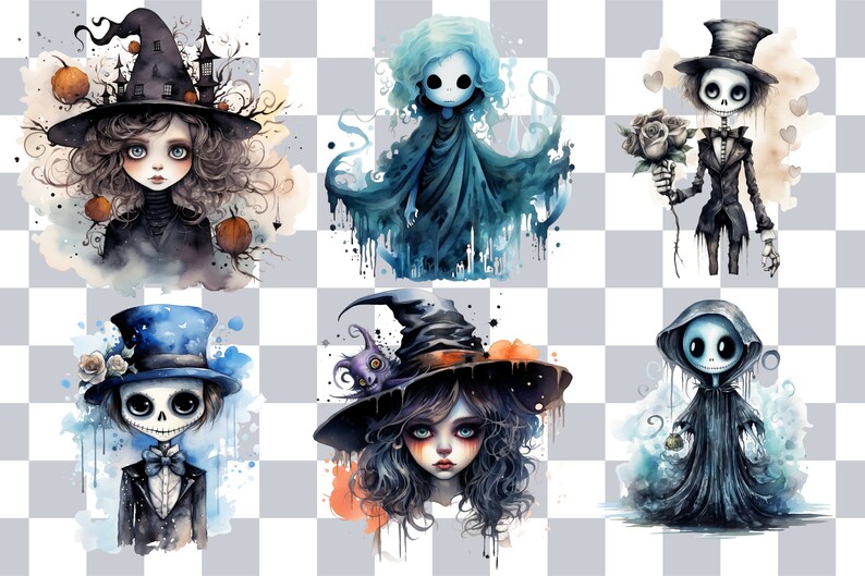 Watercolor Halloween Clipart, Cute Scary Creature Clip Art, Cartoon ...