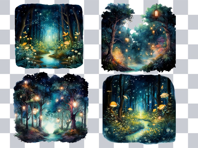 Magical Forest Clipart, Magical Forest Png, Lantern Forest, Instant ...
