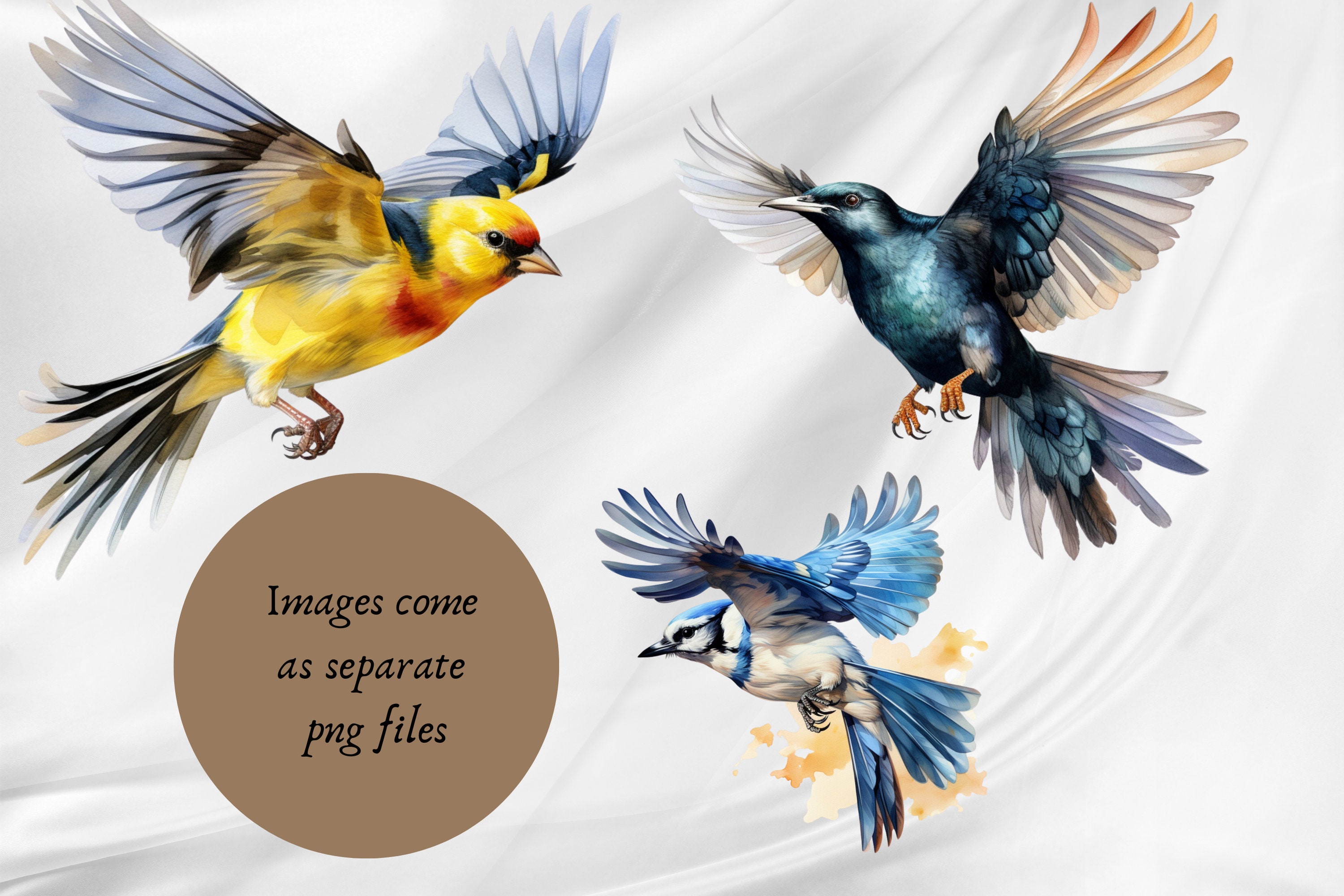 Watercolor Flying Birds Clip Art, Pretty Bird Printable, Goldfinch ...