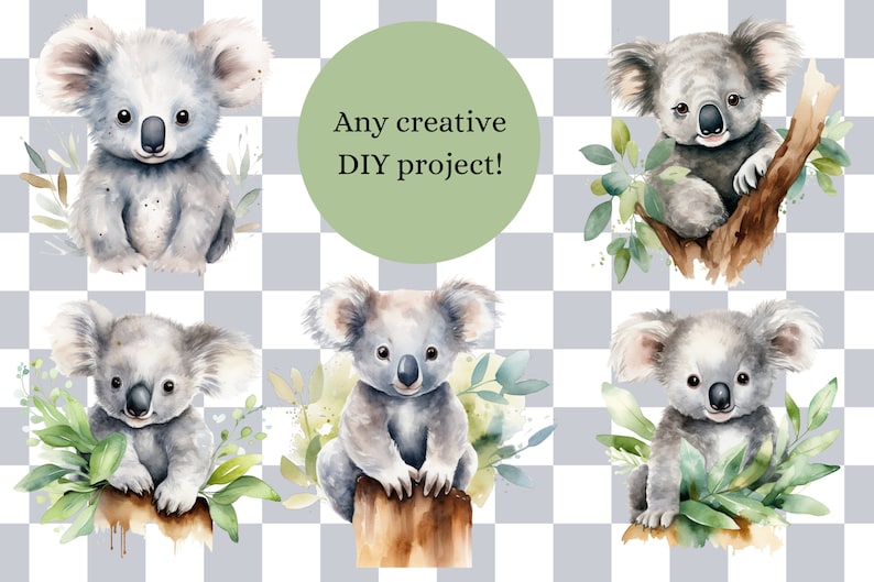 Watercolor Koala Bear Clip Art, Cute Animals Clipart, Baby Bears ...