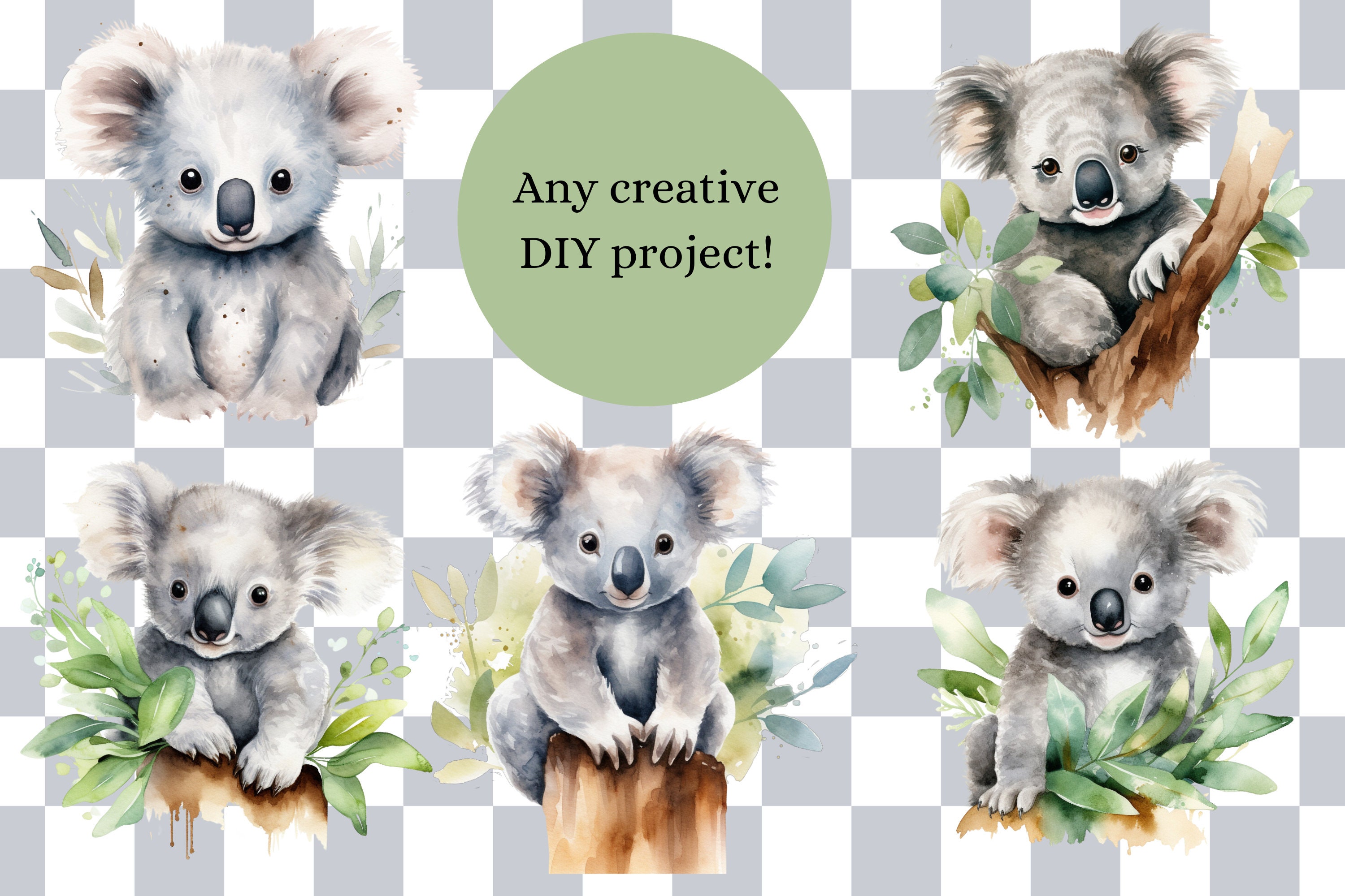 Watercolor Koala Bear Clip Art, Cute Animals Clipart, Baby Bears ...