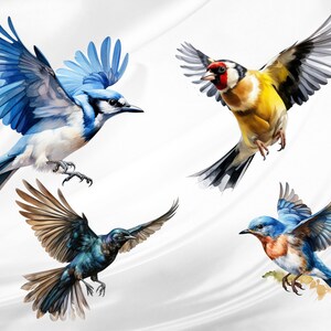 Watercolor Flying Birds Clip Art, Pretty Bird Printable, Goldfinch ...
