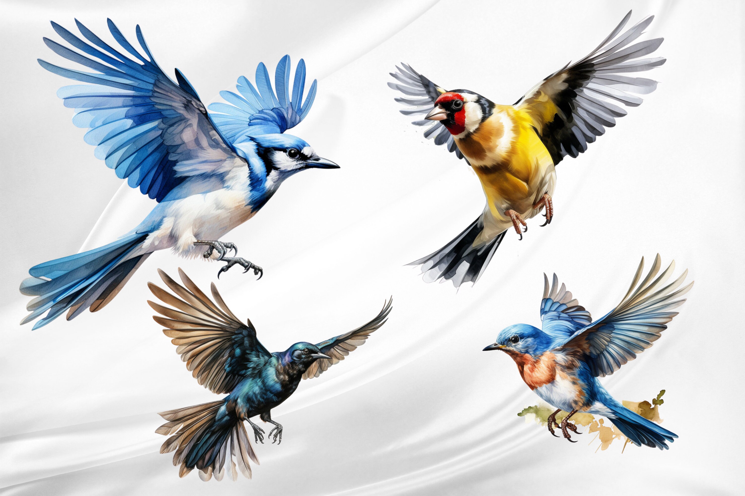 Watercolor Flying Birds Clip Art, Pretty Bird Printable, Goldfinch ...