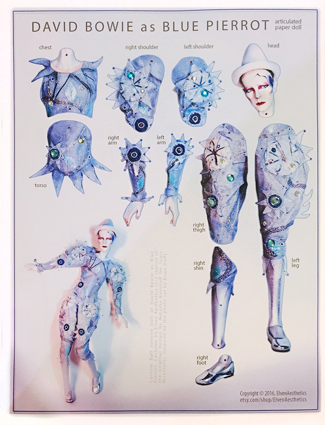 David Bowie Blue Pierrot Articulated Paper Doll Puppet Kit - Etsy