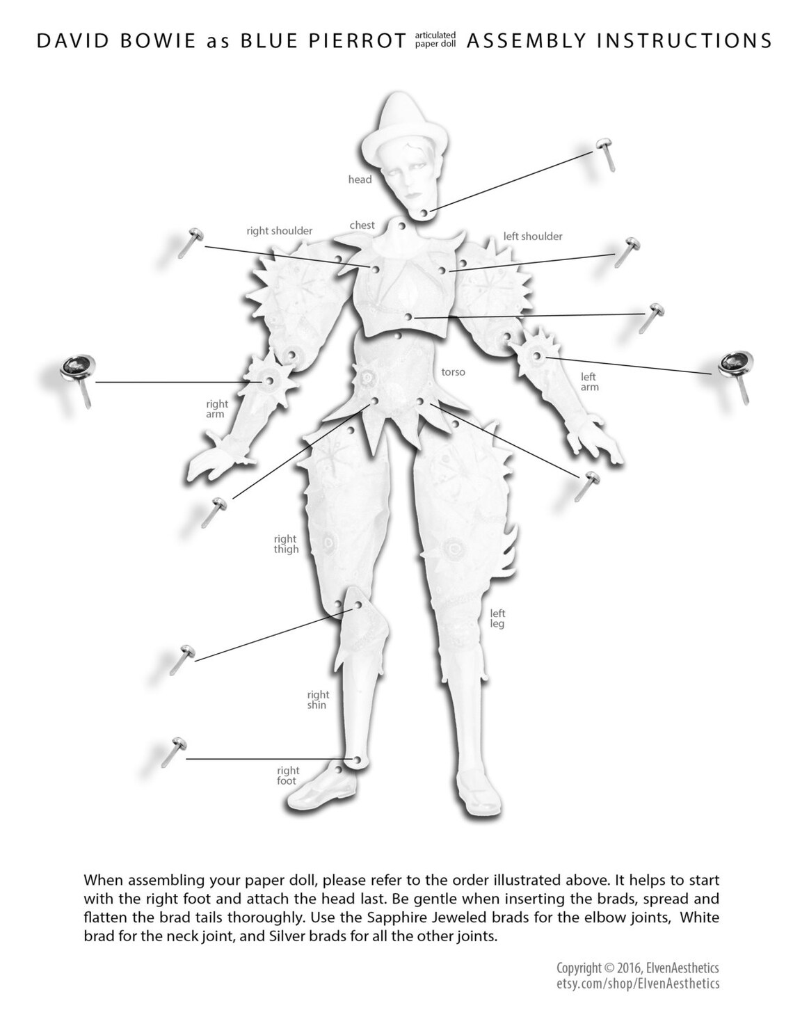 David Bowie Blue Pierrot Articulated Paper Doll Puppet Kit - Etsy