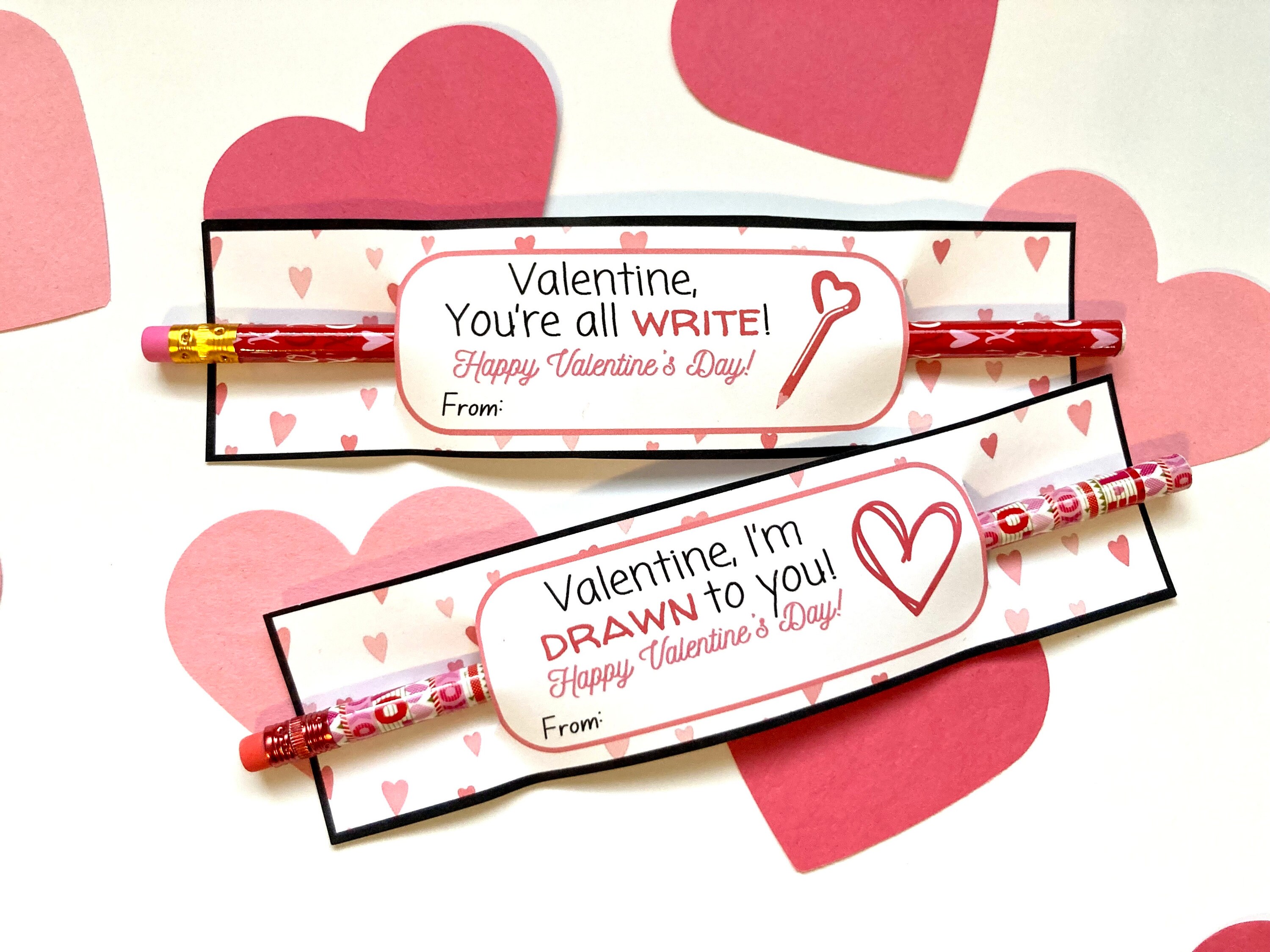 PRINTABLE Valentines Pencil Cards Just Add a Writing Utensil. Digital ...