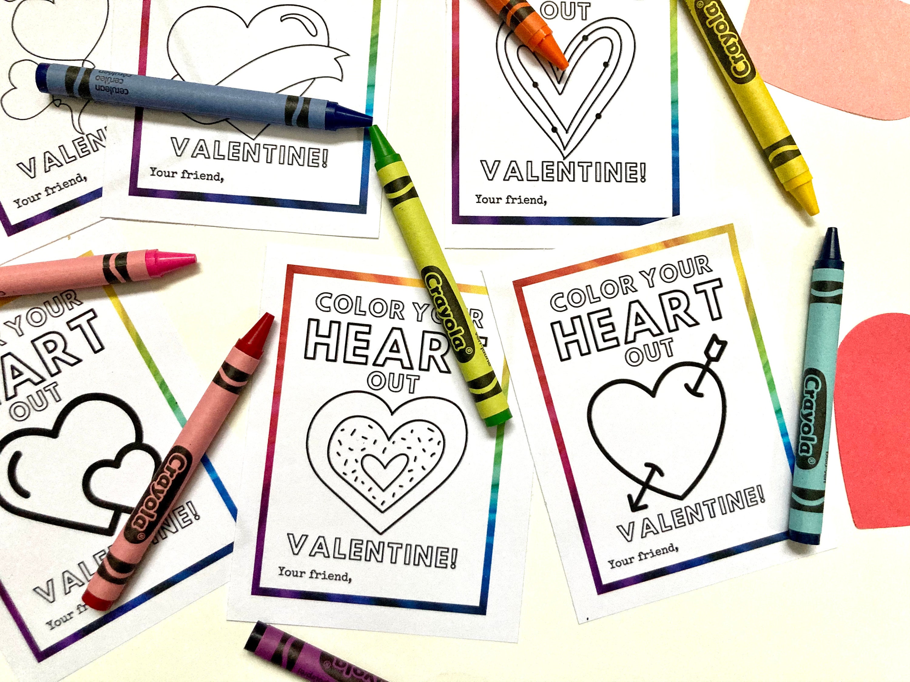 PRINTABLE Valentines Heart Cards Just Add Crayons. Digital - Etsy