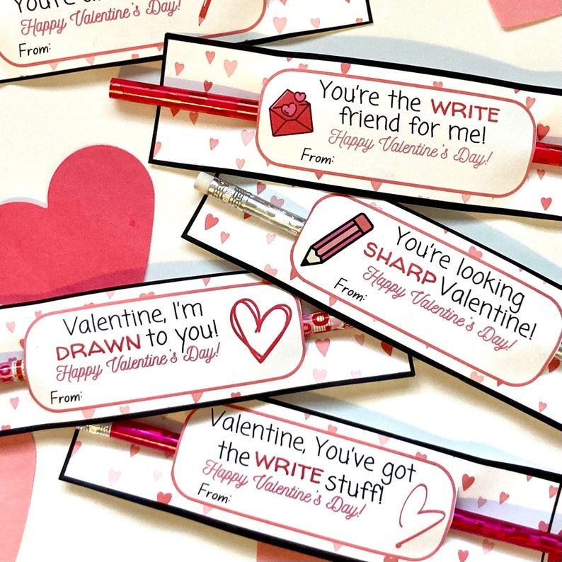 PRINTABLE Valentines Pencil Cards Just Add a Writing Utensil. Digital ...