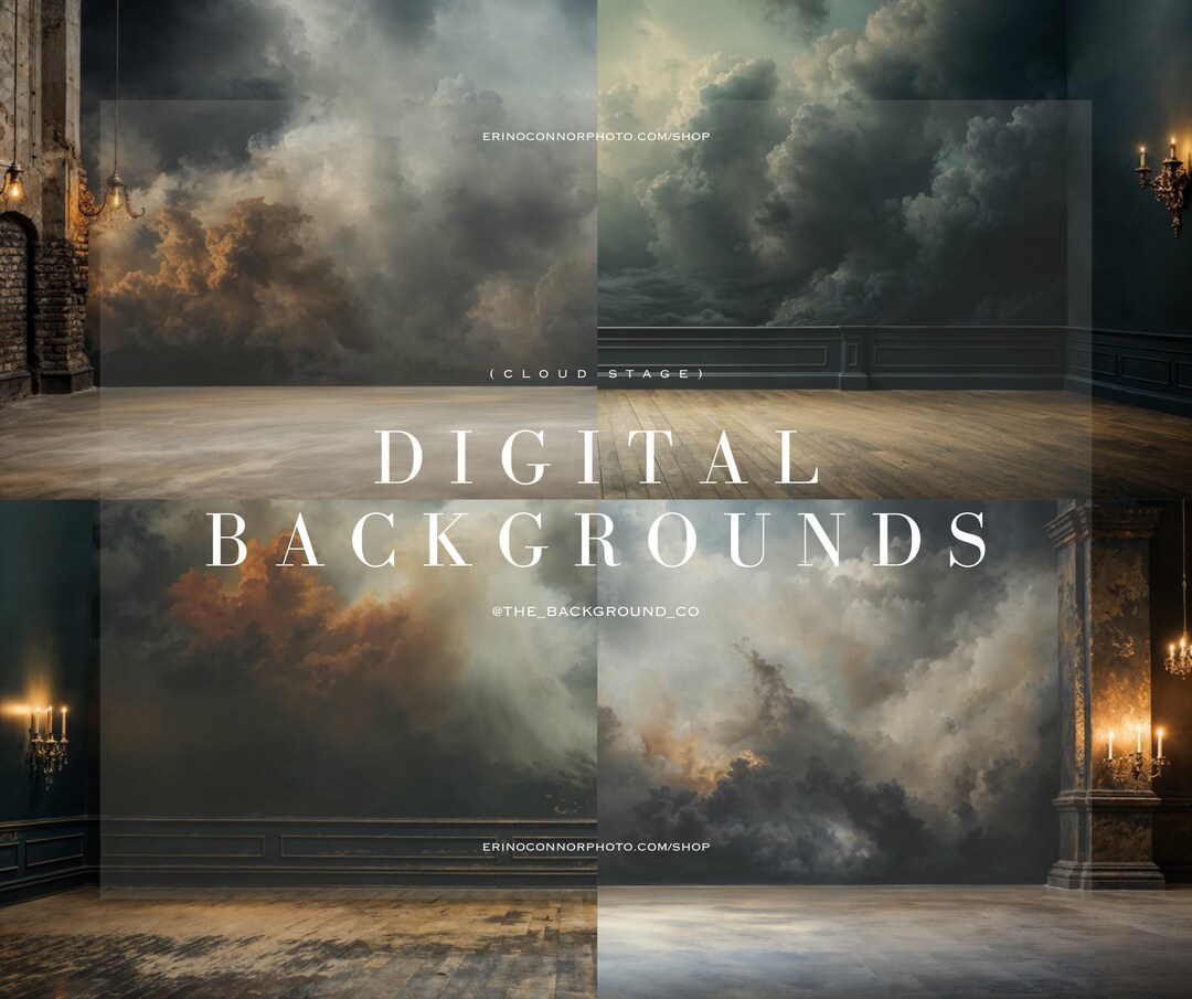 Cloud Stage | 6 Digital Backdrops | Celestial Puffy Cloudscape | Cosmic ...