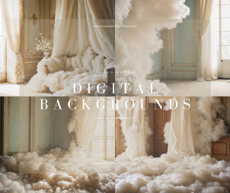 Vintage White Cloud Rooms | 9 Digital Backdrops | Elegant Whimsical ...