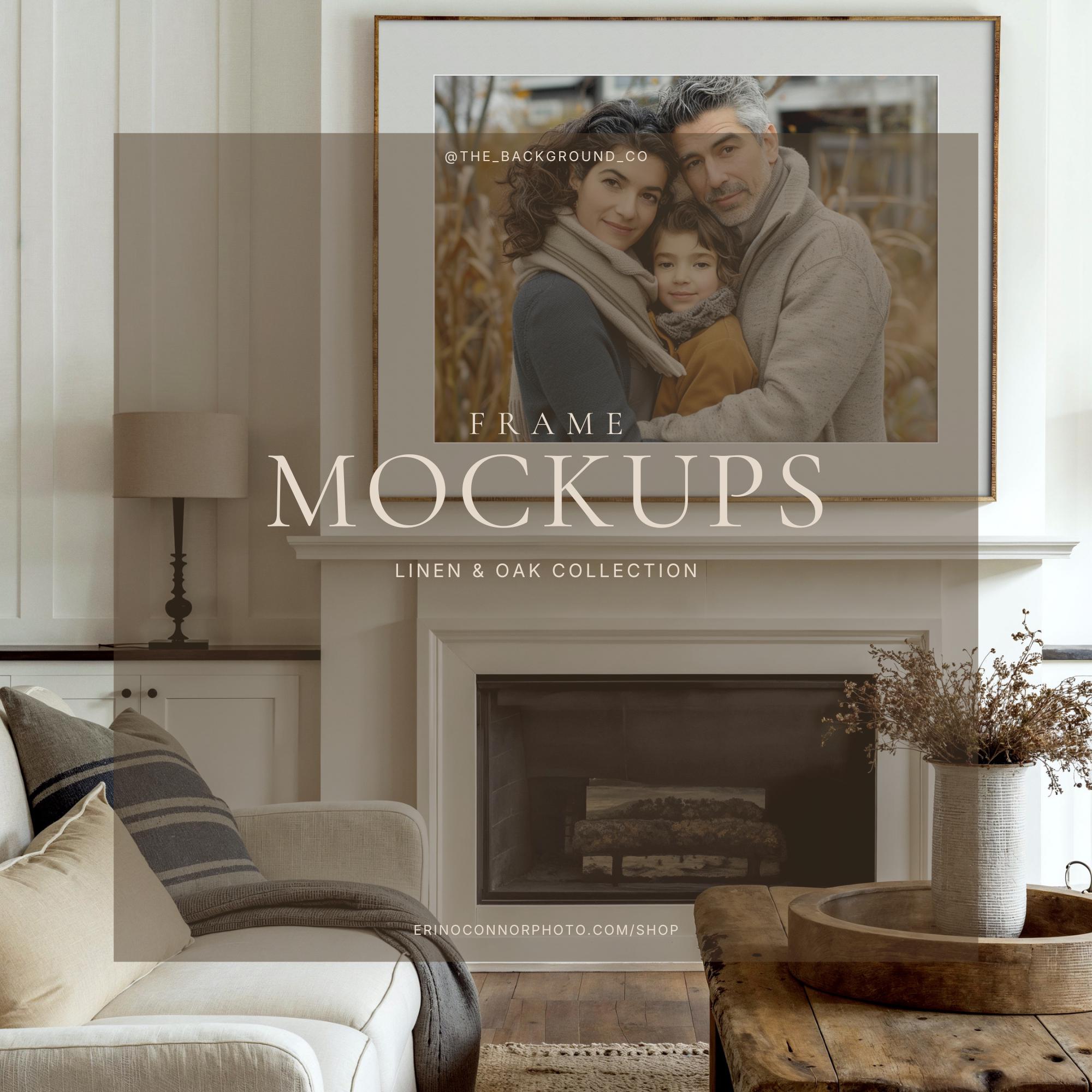 Traditional 'linen & Oak' Frame Mockups | Neutral Living Room Mockups ...