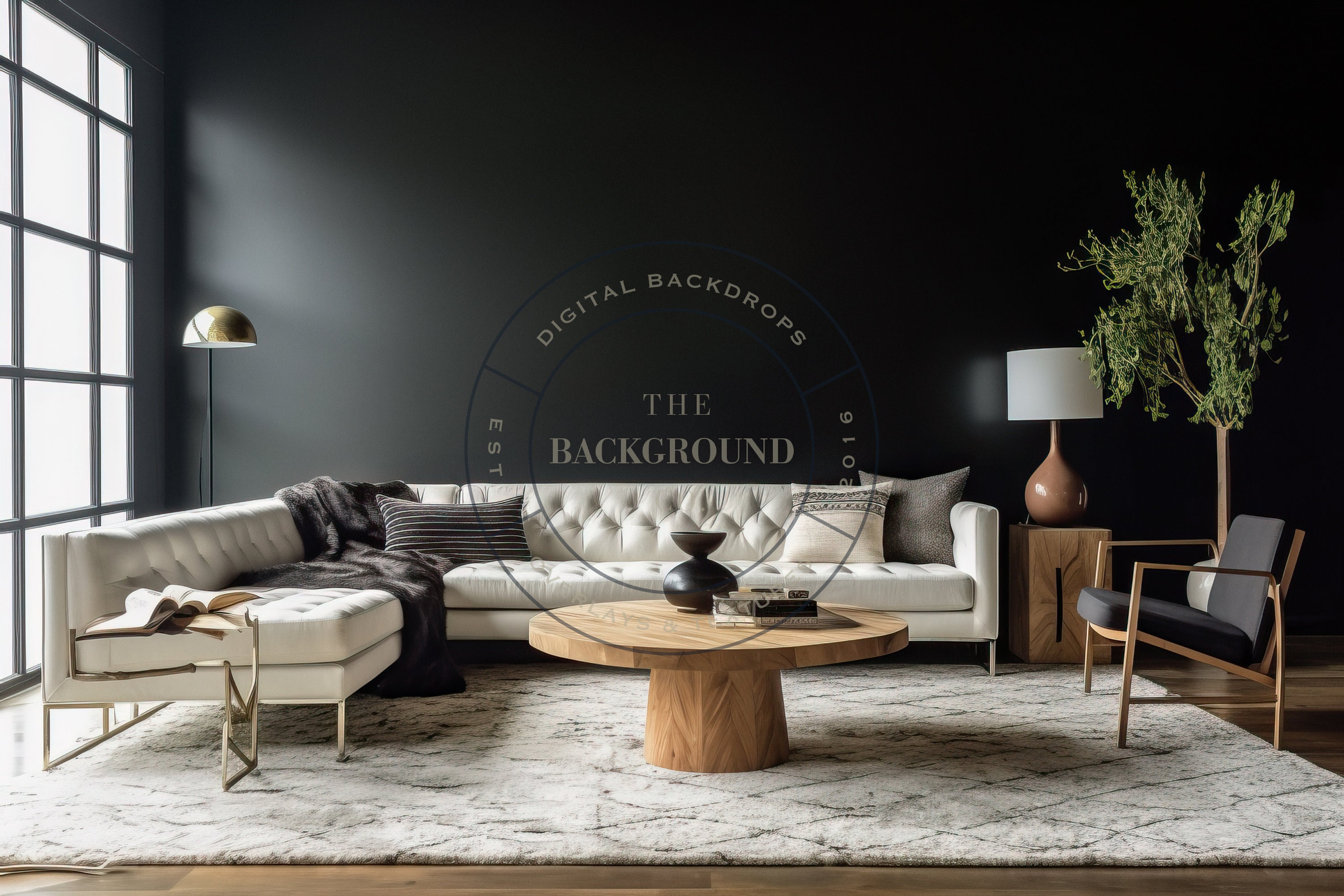 10 Digital Room Mockups & Backgrounds Black Wall Living Rooms Backdrops ...