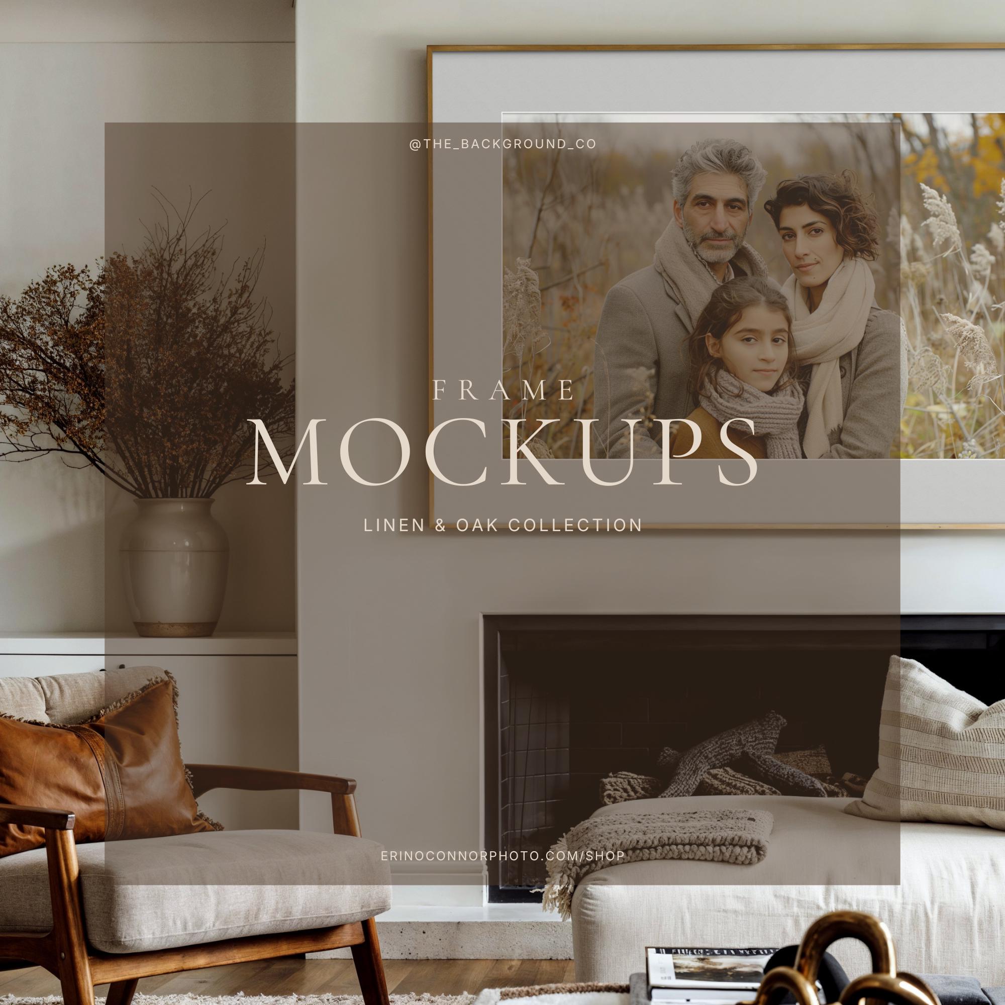Traditional 'linen & Oak' Frame Mockups | Neutral Living Room Mockups ...